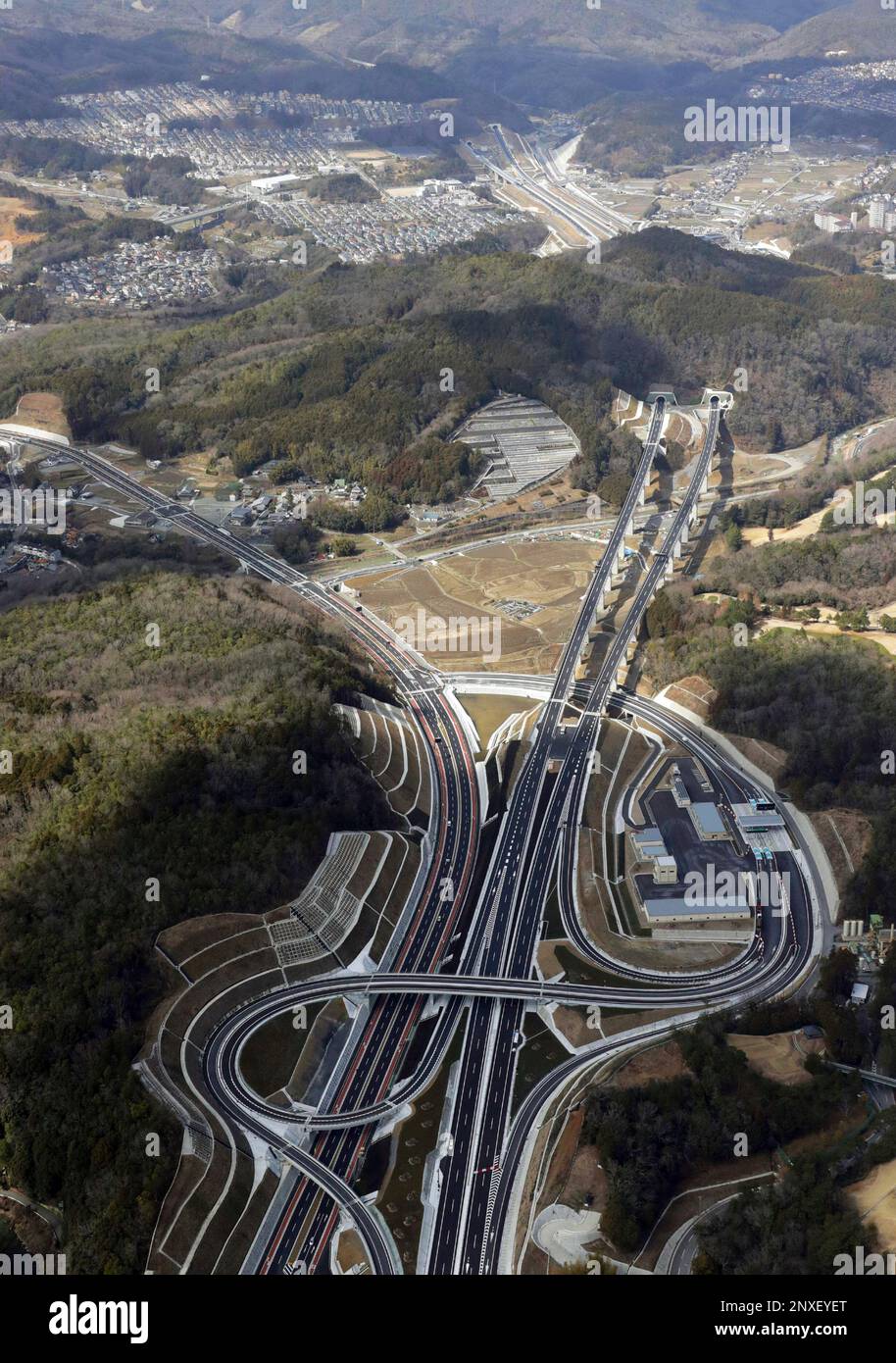 An aerial photo taken on March 6, 2018 shows the Kawanishi Interchange ...