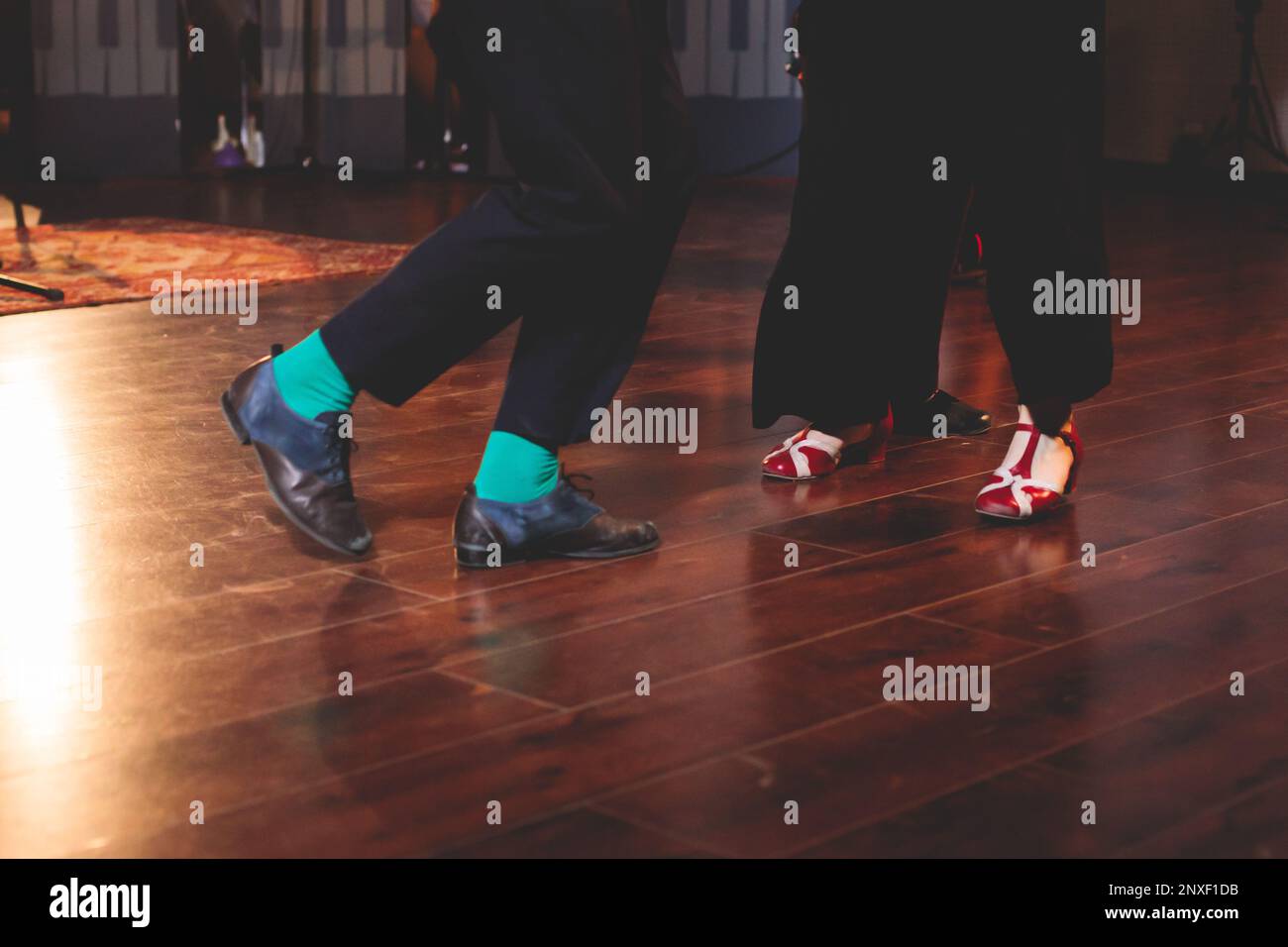 Dancing shoes of young couple dance retro jazz swing dances on a ...