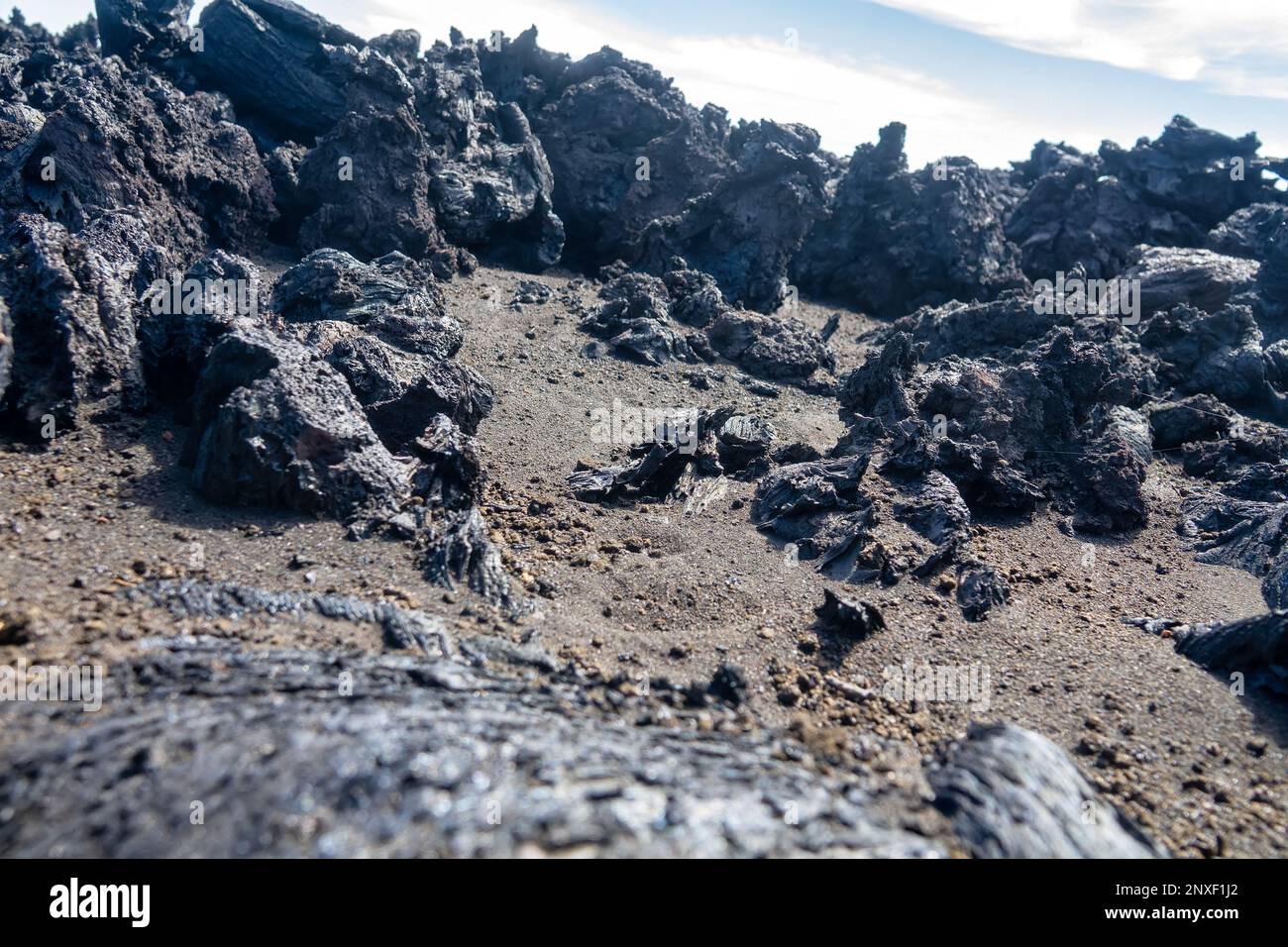 Variety of forms of basalt solidified lava (clinker, block-lava ...