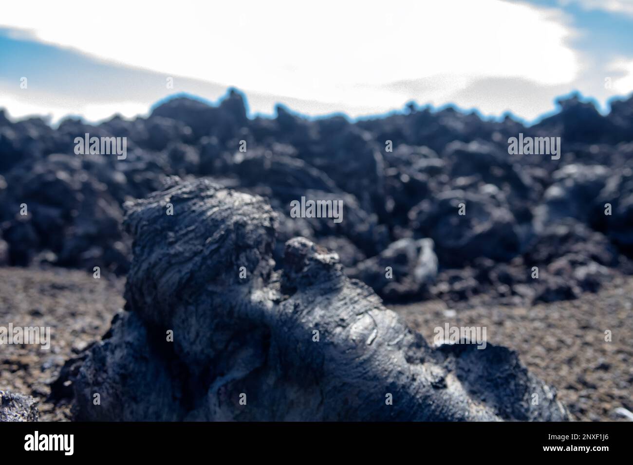 Variety of forms of basalt solidified lava (clinker): hawaiian is main ...