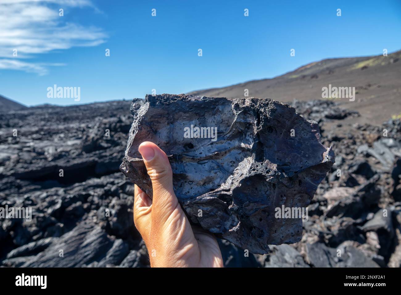 Variety of forms of basalt solidified lava (clinker): hawaiian is main ...