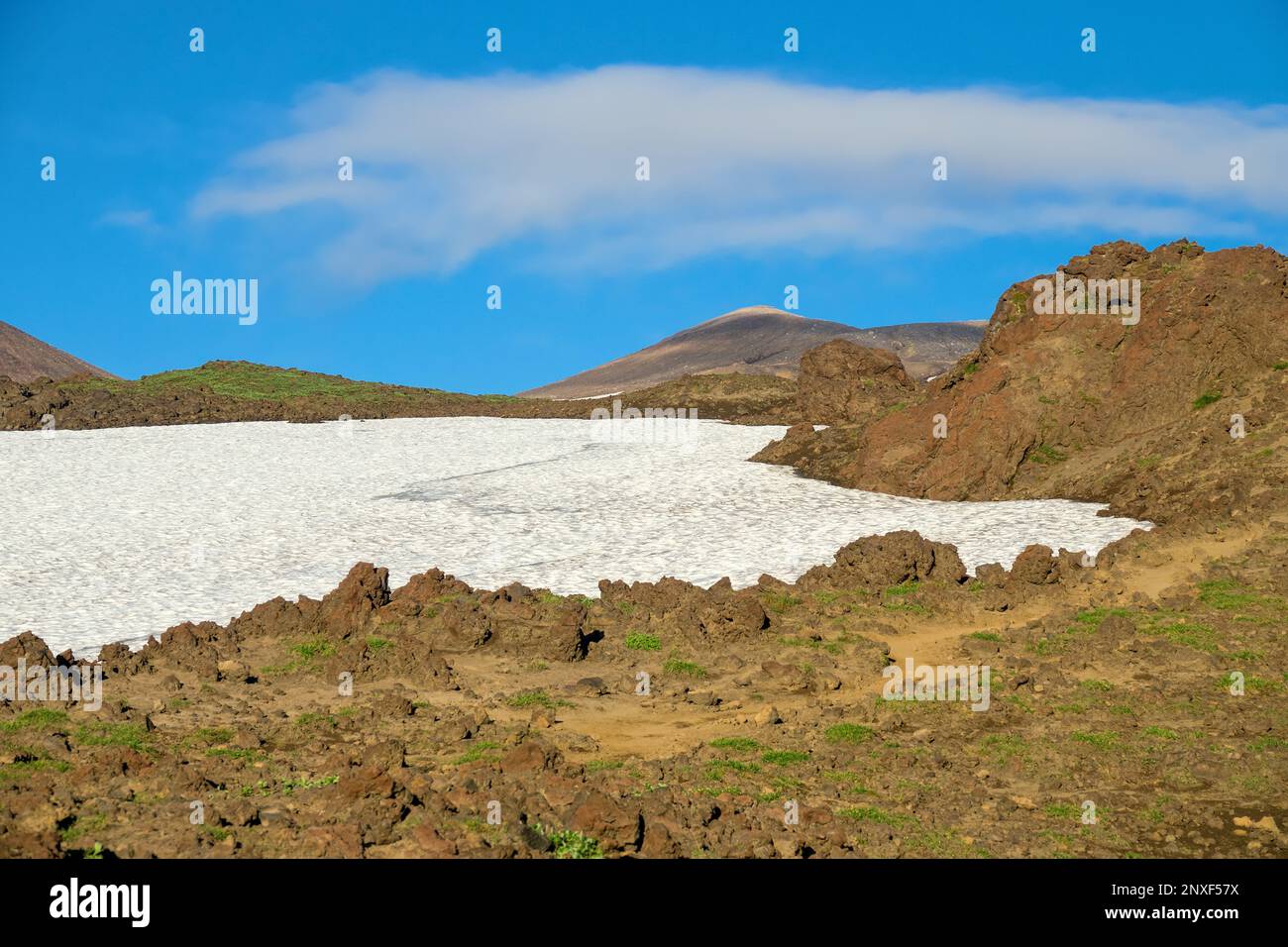 Panorama of old malpais. An changed lava field of type aa and mud lava ...