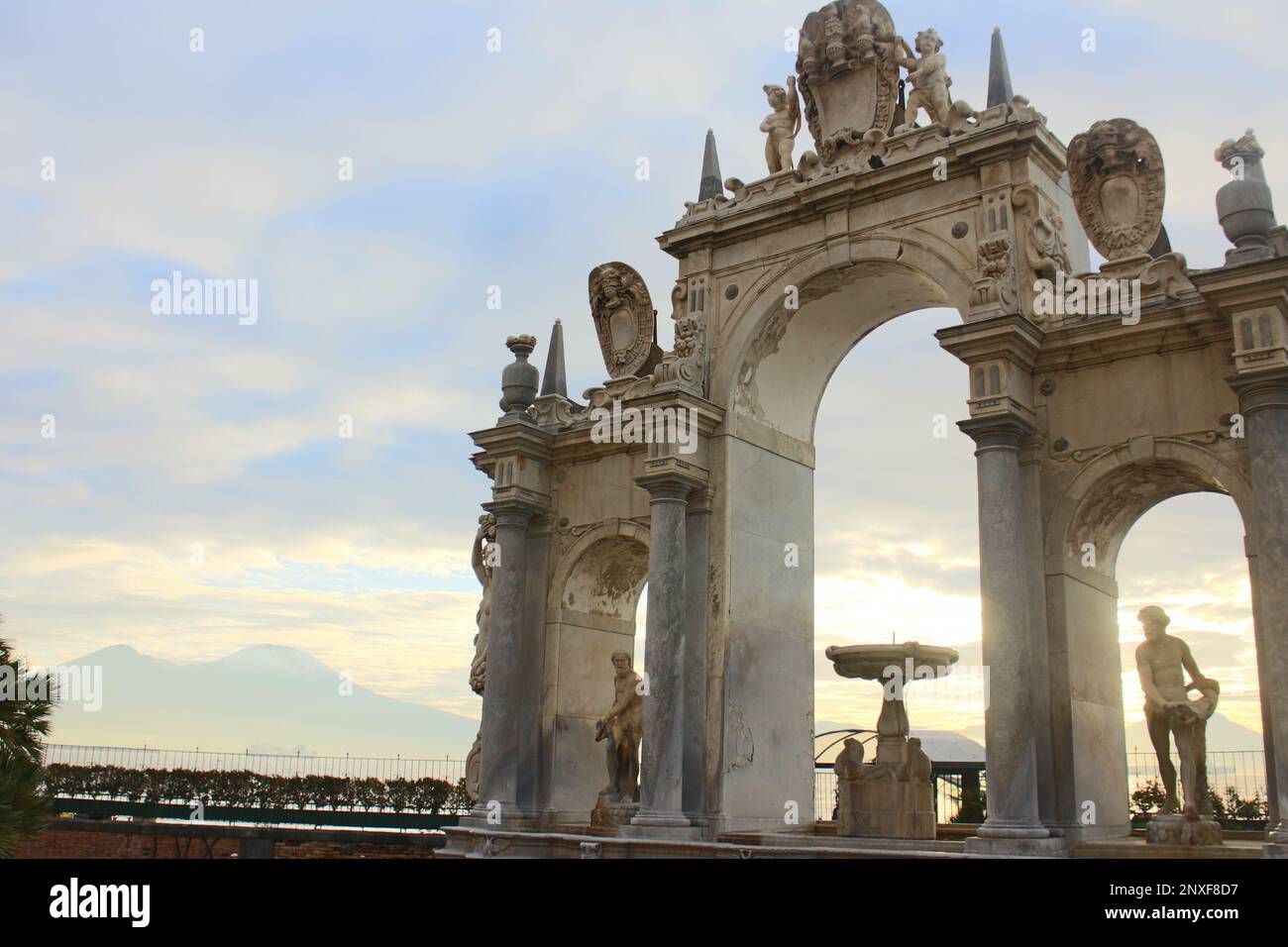 Mount Vesuvius viewed from the Gulf of Naples over the ruins, Italy ...