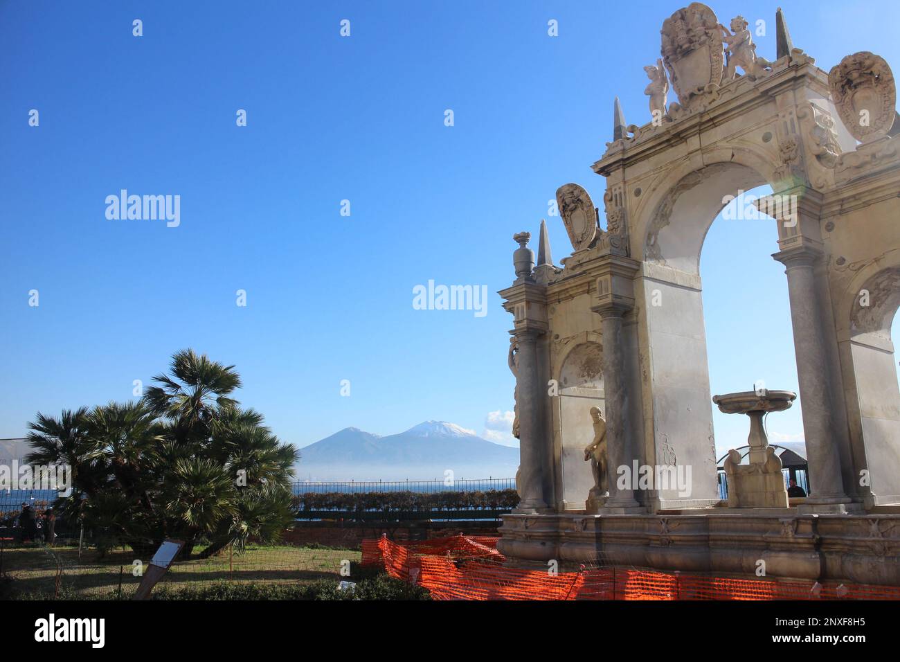 Mount Vesuvius viewed from the Gulf of Naples over the ruins, Italy ...