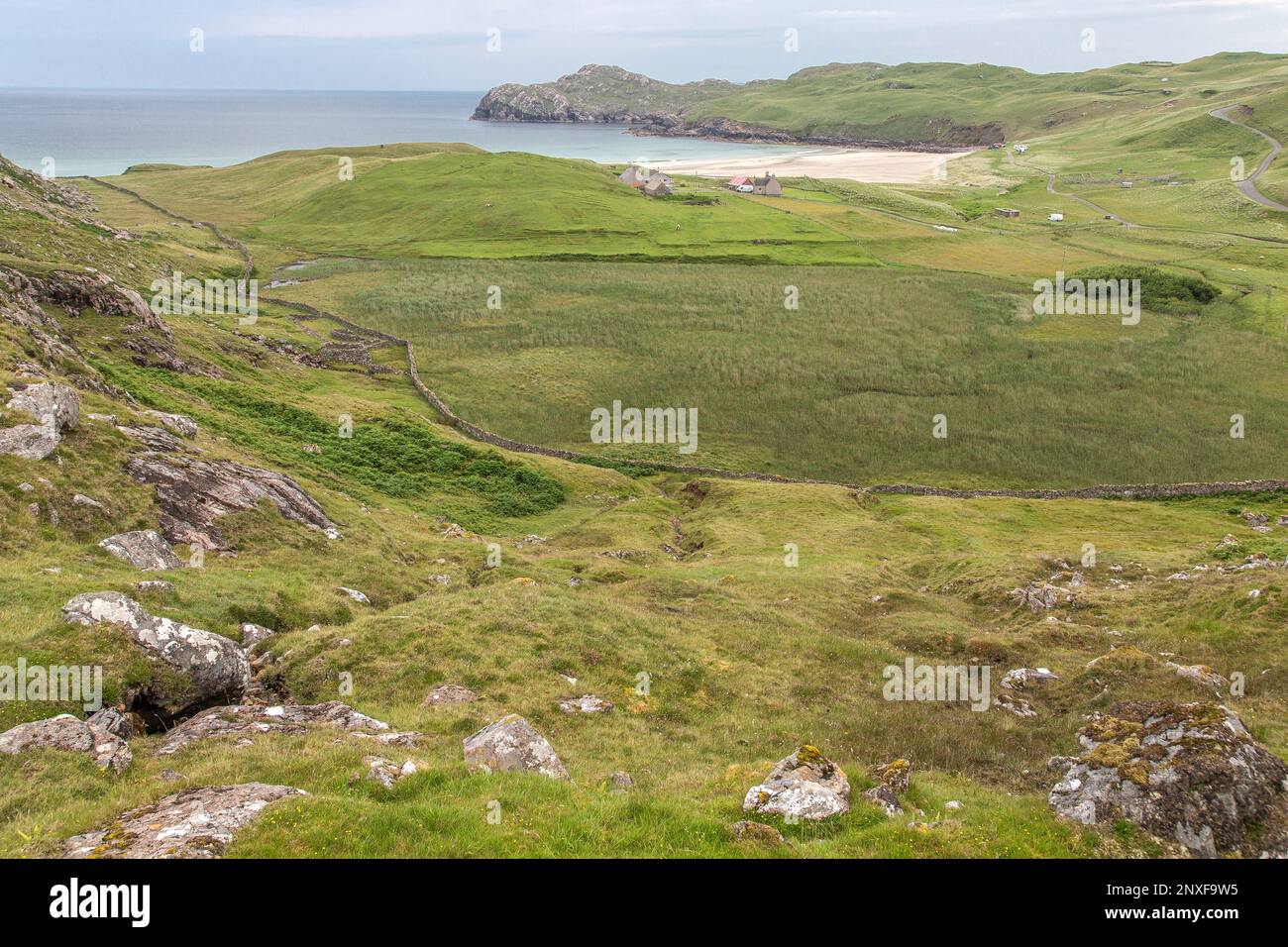 Green Fields, Rocks and Bogland above Cliff Beach, Cliobh, Lewis, Isle ...