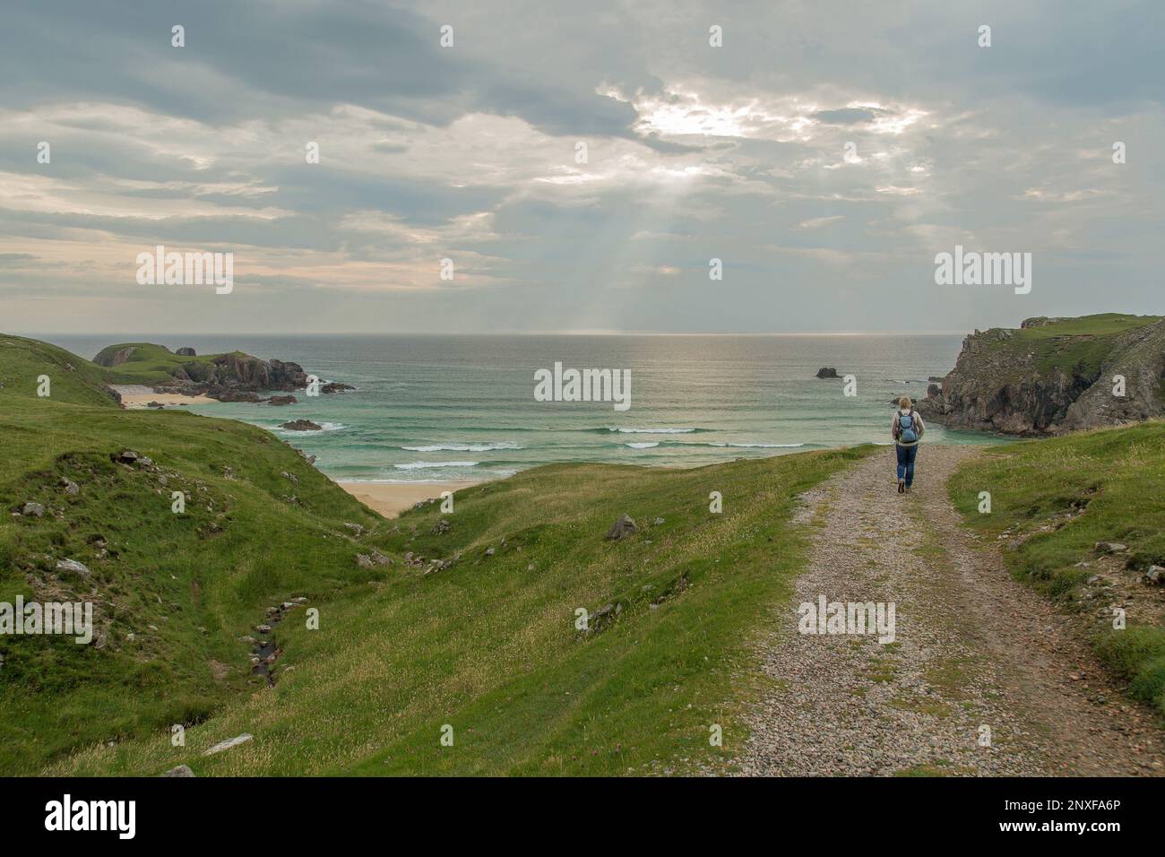 Female Walker on Trail to Mangersta Beach, Lewis, Isle of Lewis ...