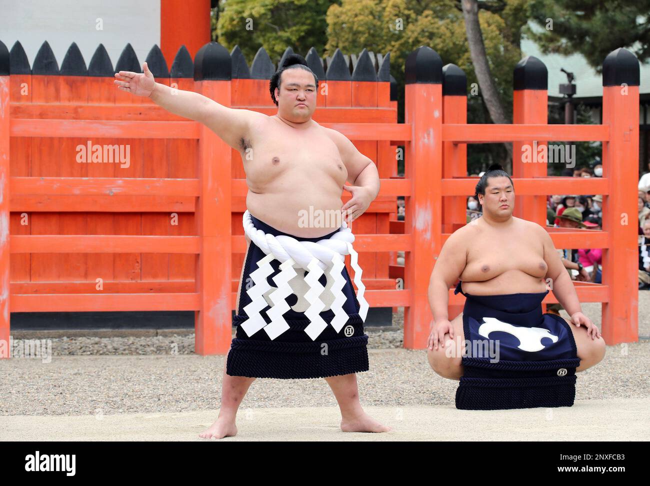 Japanese yokozuna Kisenosato performs ring-entering ceremony at the ...