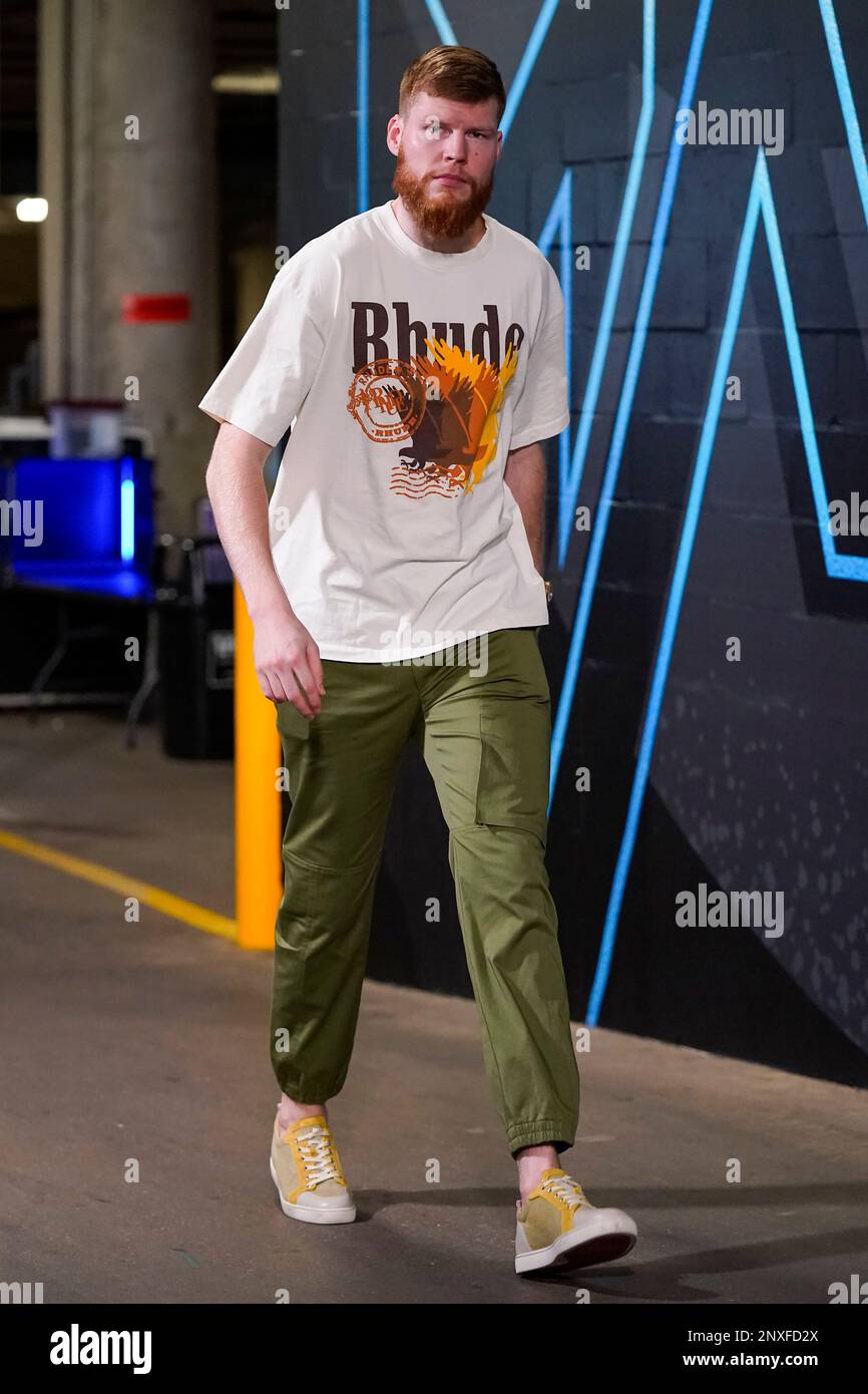 Dallas Mavericks forward Davis Bertans (44) arrives before an NBA ...