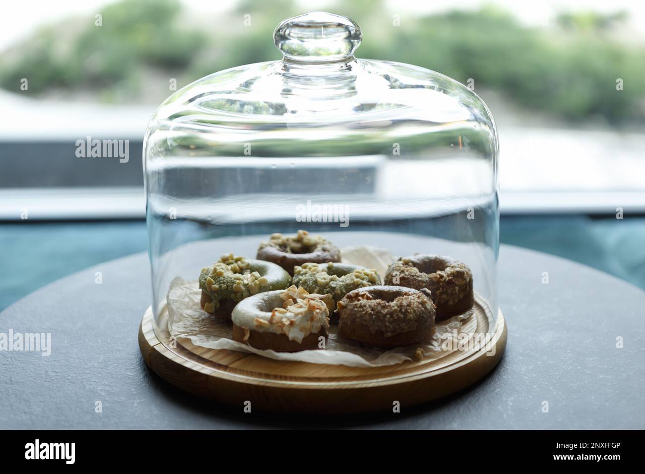 Set of fresh donuts baked in pastry cafe for lunch. Enjoy delicious ...