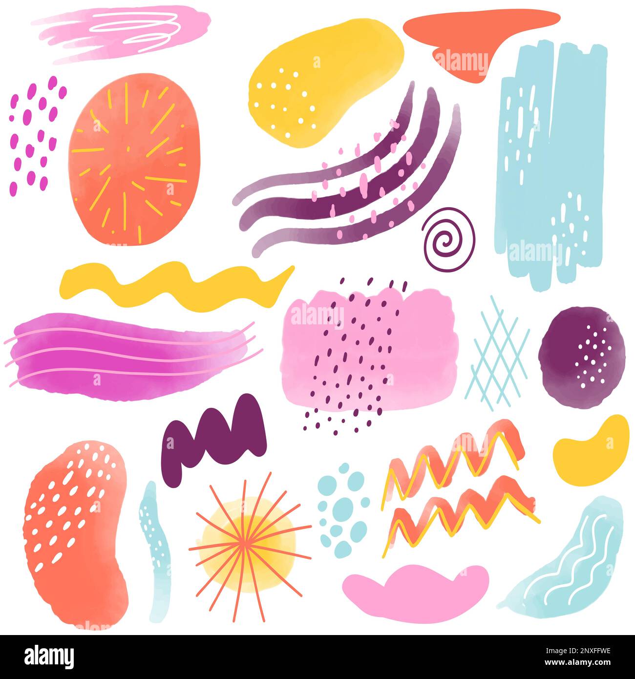 Set Of Trendy Vector Abstract Forms Hand Drawn Modern Colorful Design