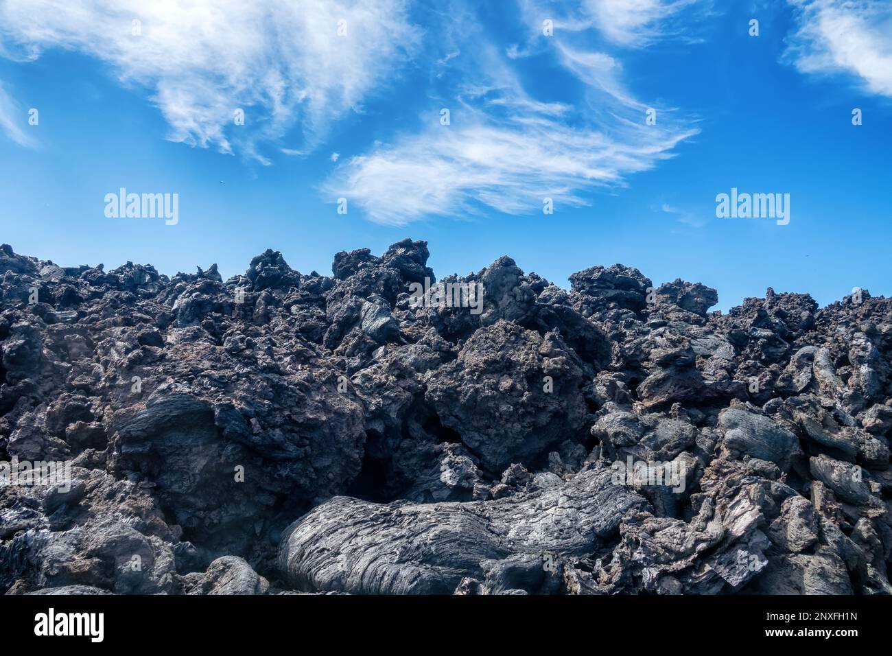 A variety of forms of basalt solidified lava (clinker, block-lava ...