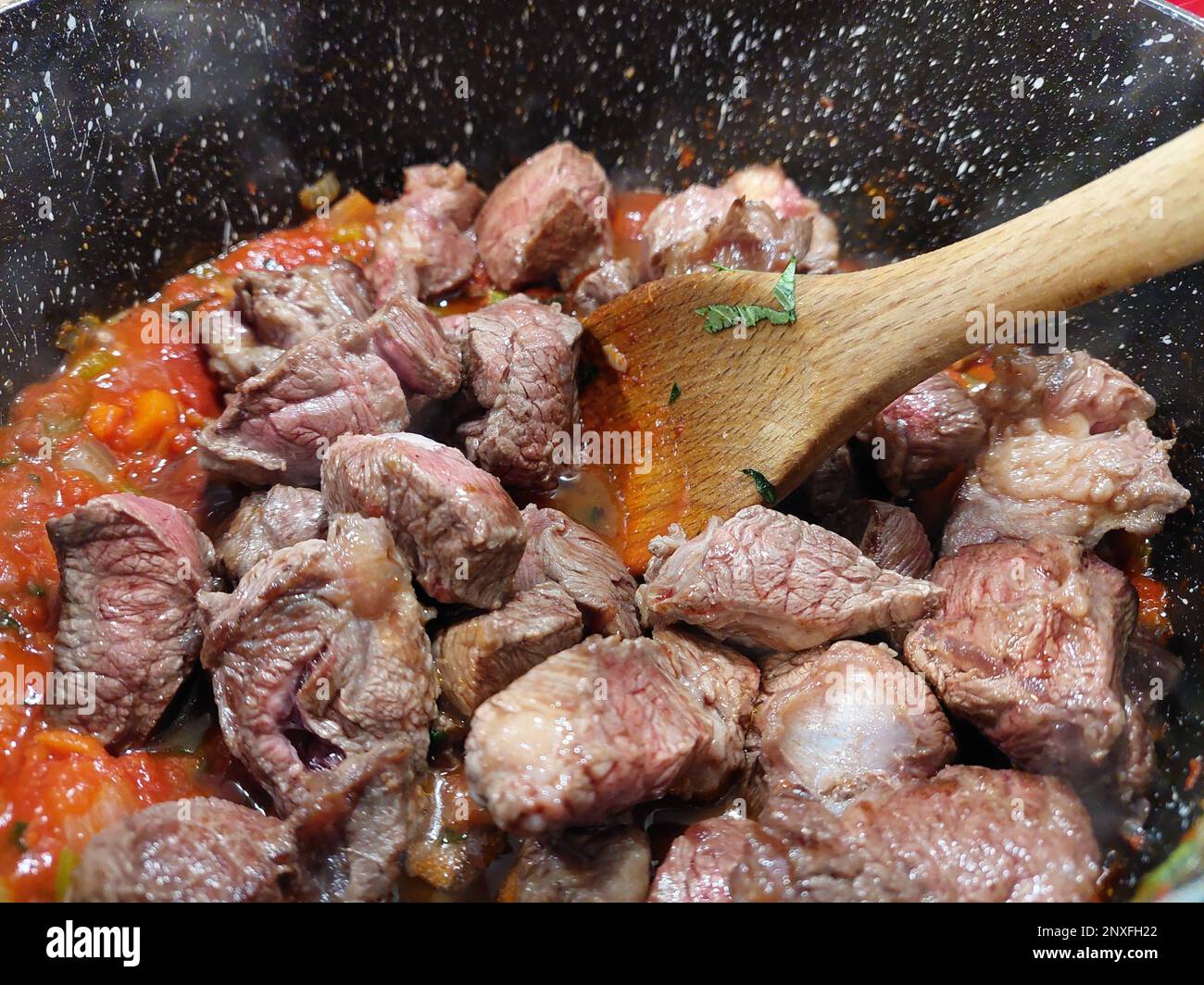Making a Hungarian goulash from diced meat from a number 5 slicer known ...