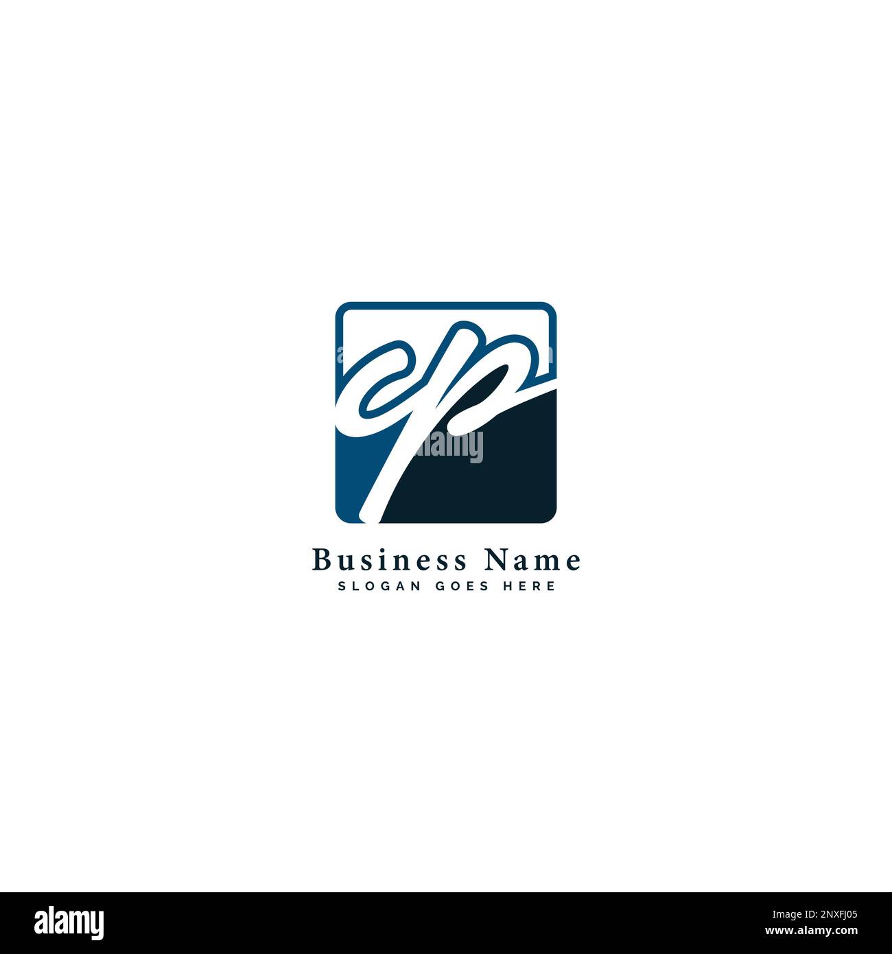 C P Cp Initial Letter Handwritten And Signature Vector Image Template In Square Shape Logo