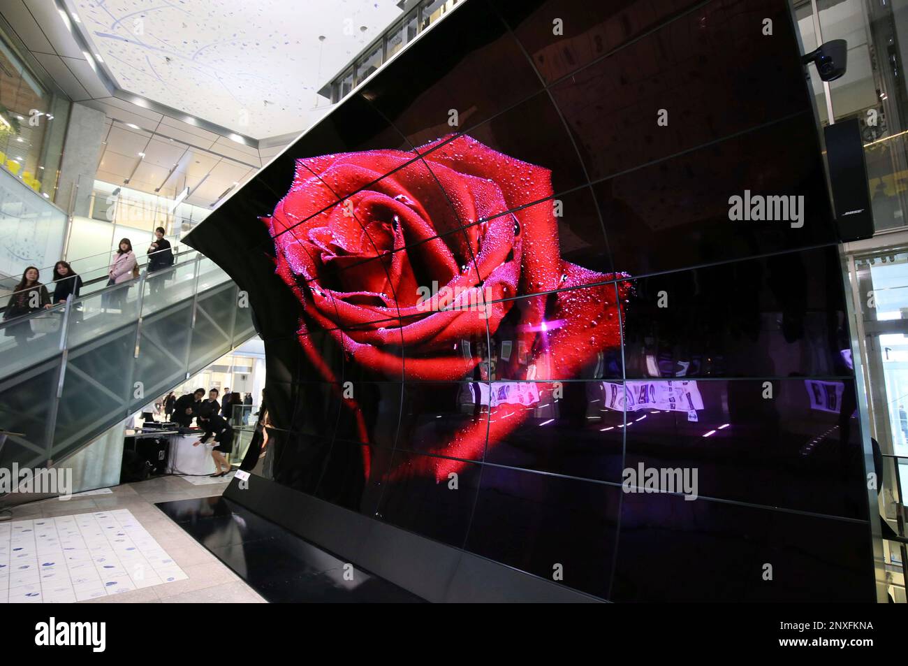 Extra large digital signage using organic EL panel shows a test ...