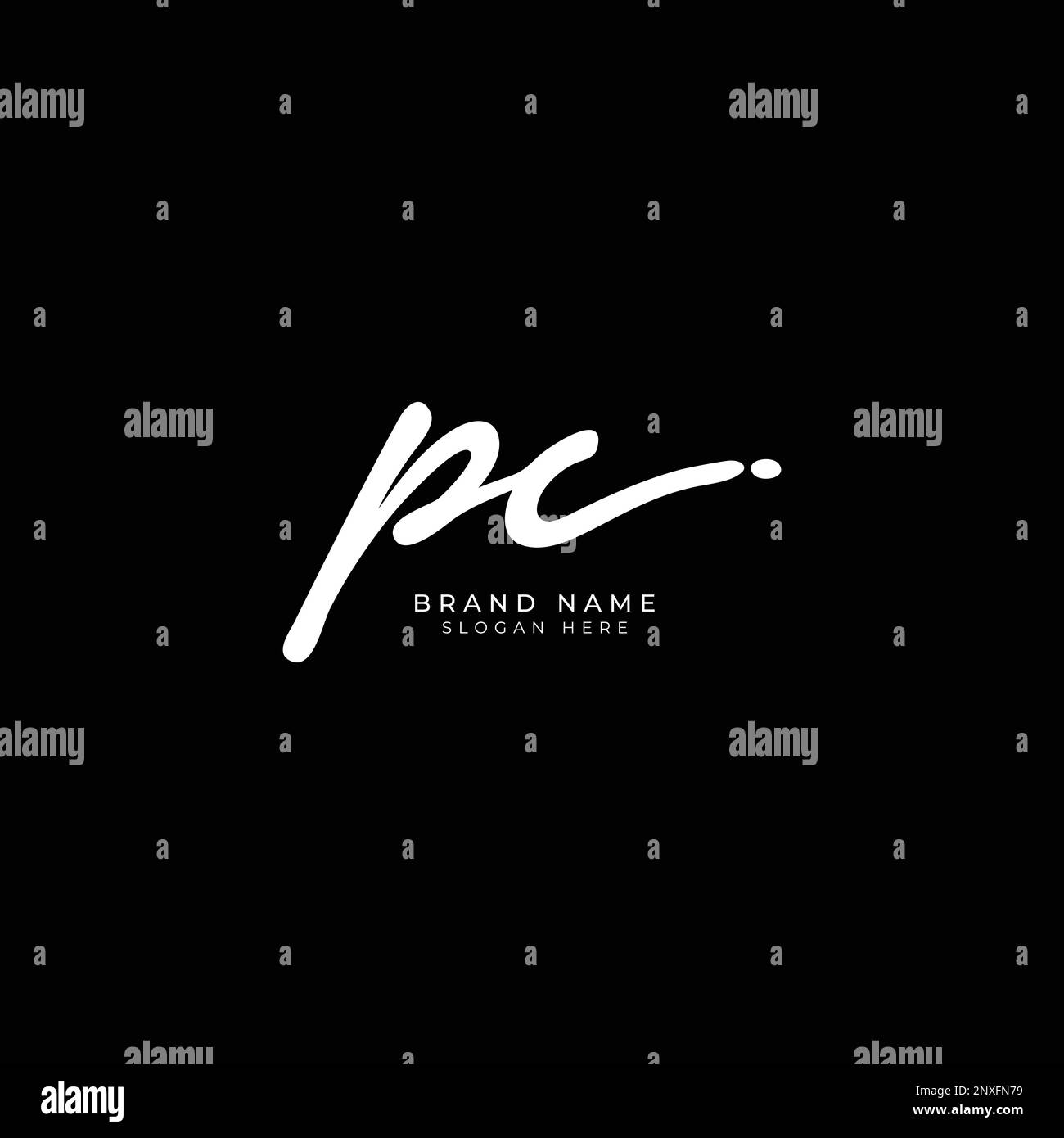 P, C, PC Initial letter handwriting and signature vector logo Stock ...