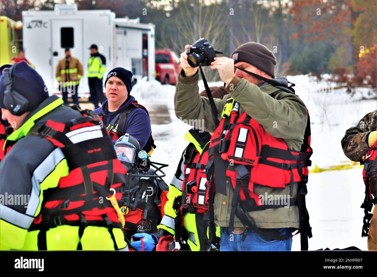 Firefighters with the Directorate of Emergency Services Fire Department ...