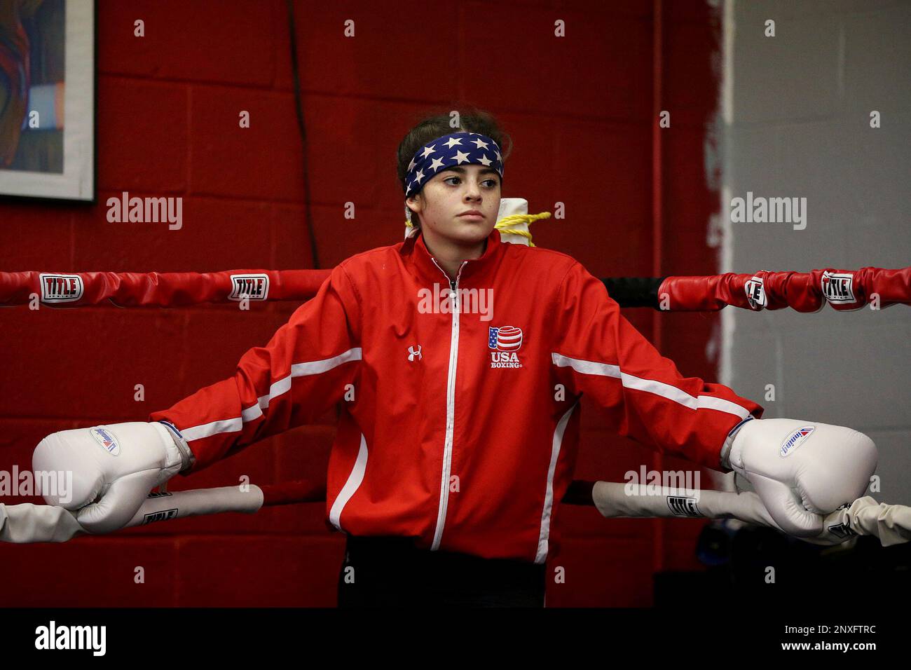 In this Feb. 7, 2018 photo, Natalie Dove takes a break as she works out ...