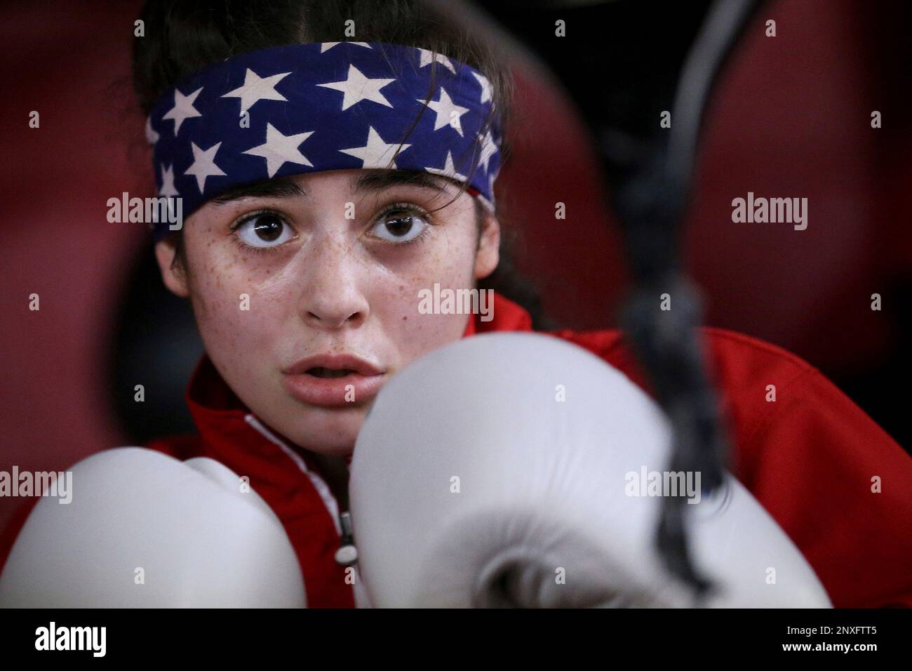 In this Feb. 7, 2018 photo, Natalie Dove prepares to punch a double-end ...