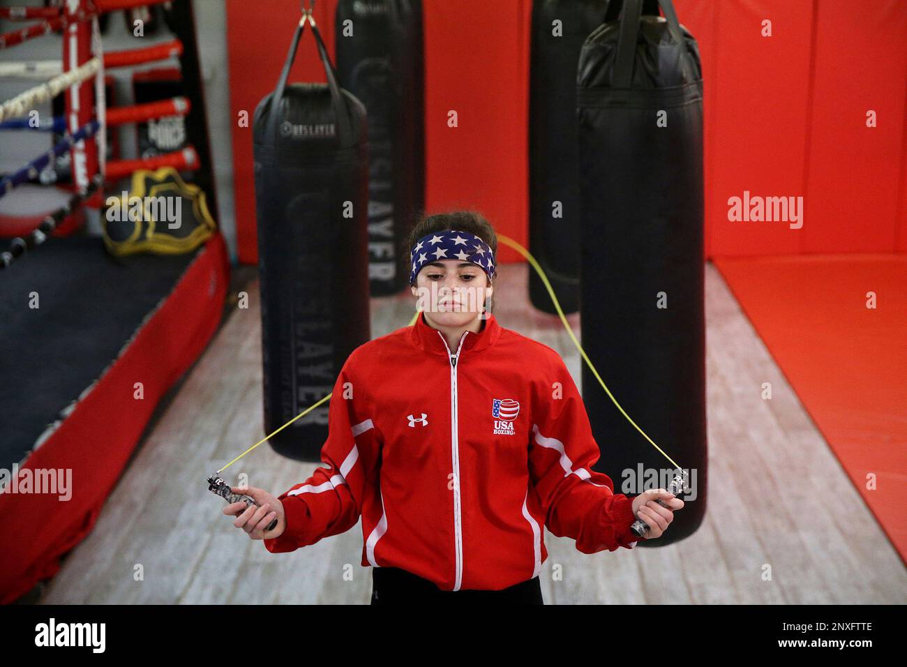 In this Feb. 7, 2018 photo, Natalie Dove jumps rope as she works out at ...