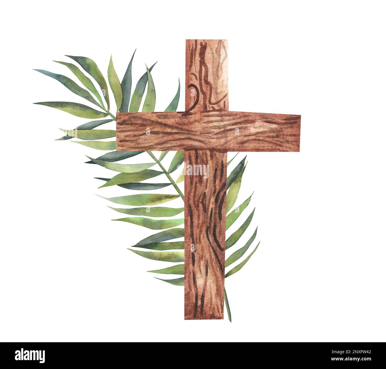 traditional branch palm christian cross symbol watercolor illustration ...