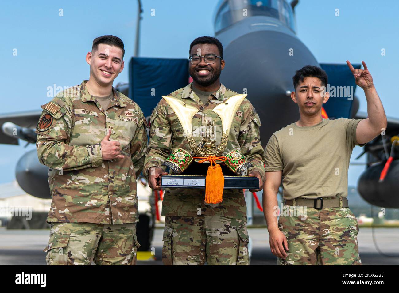 U.S. Air Force Staff Sgt. Bryor Mortiz, left, 44th Aircraft Maintenance ...