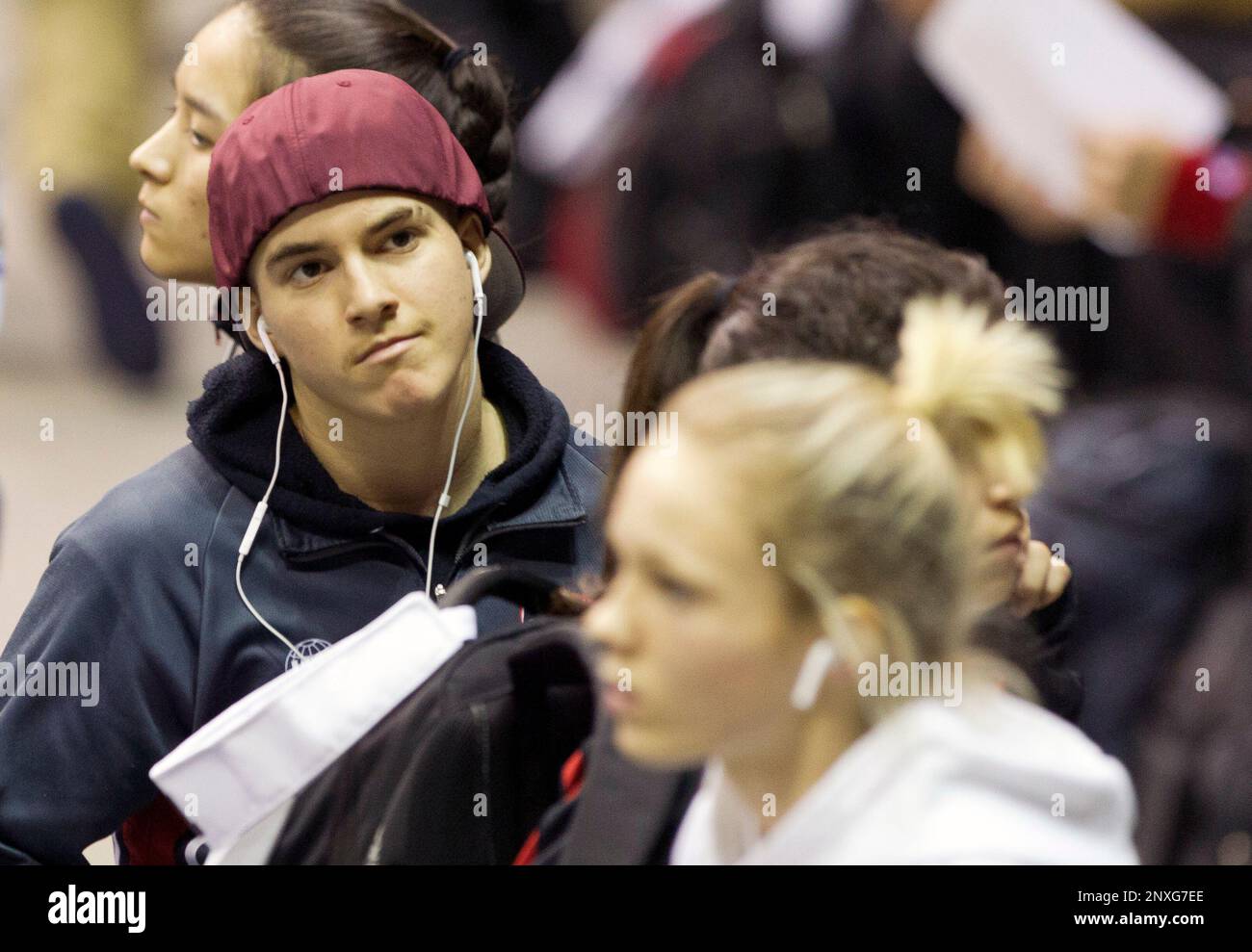 Mack Beggs, of Euless Trinity, looks on before competing in the girls ...