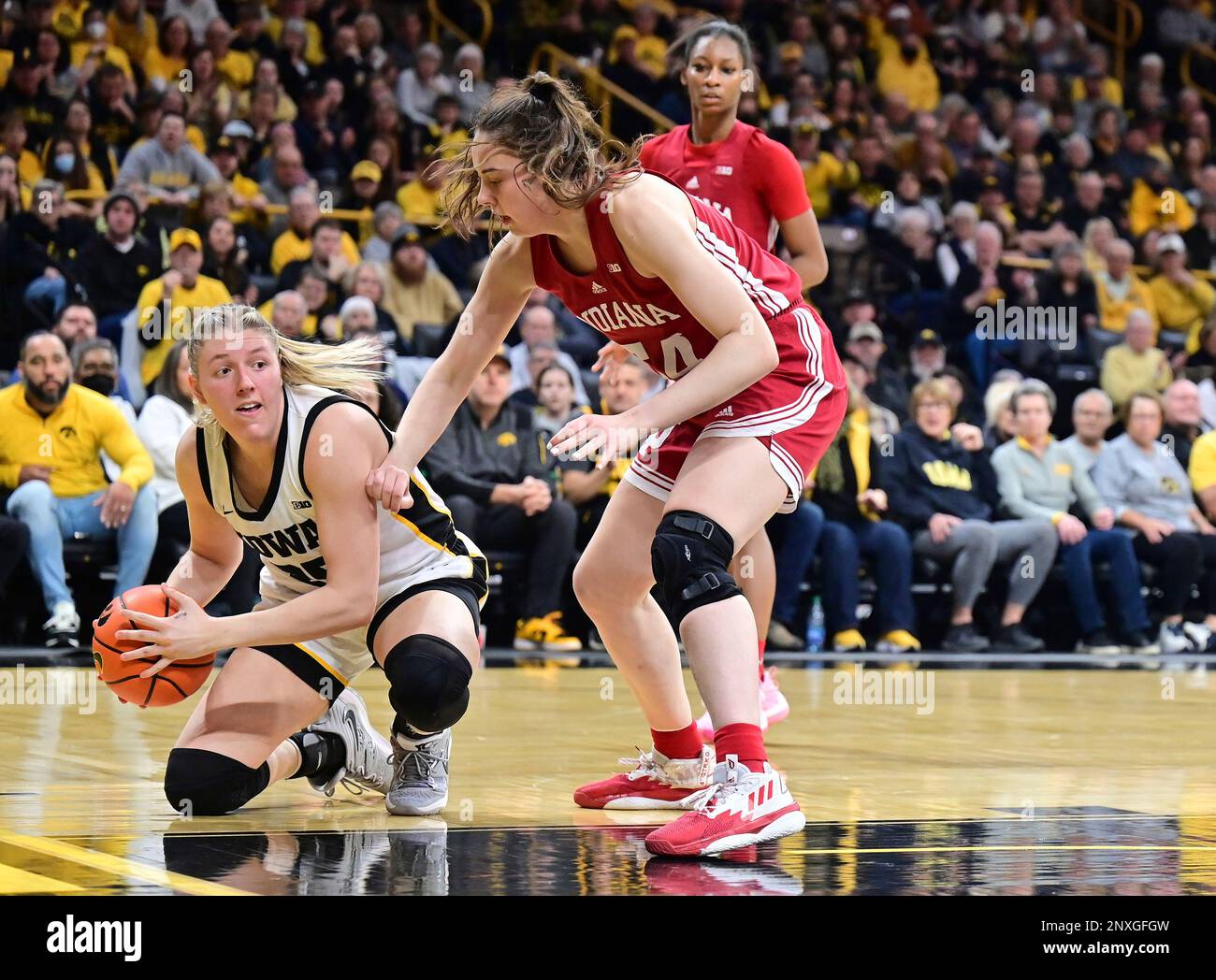 IOWA CITY, IA - FEBRUARY 26: Iowa guard Monika Czinano (25) controls a ...