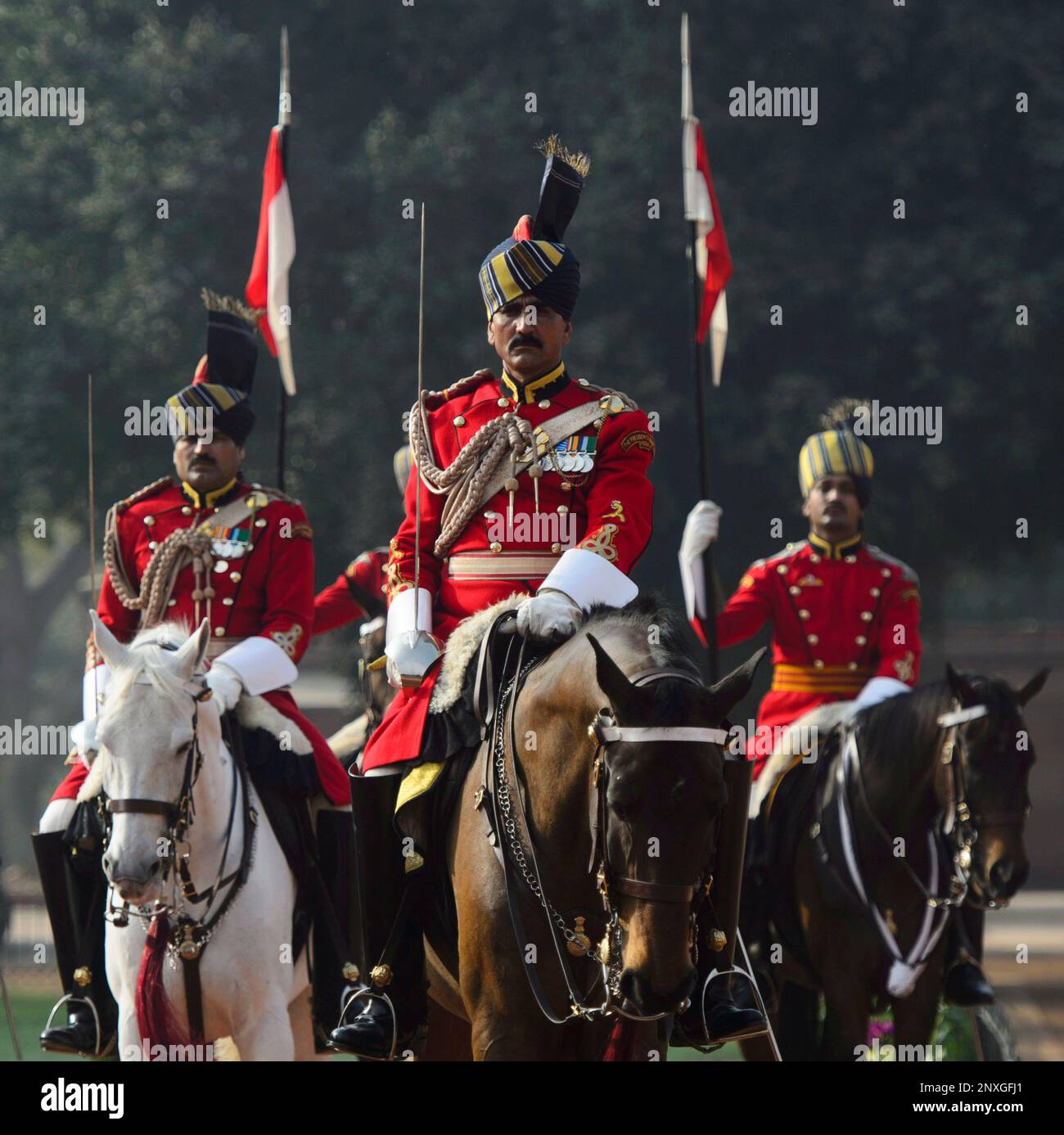 Guards on horseback keep watch as Canadian Prime Minister Justin ...