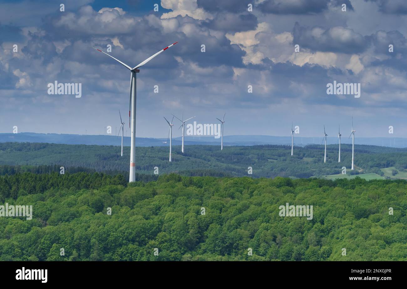 landscape wind turbines forest spring sustainability renewable energy ...