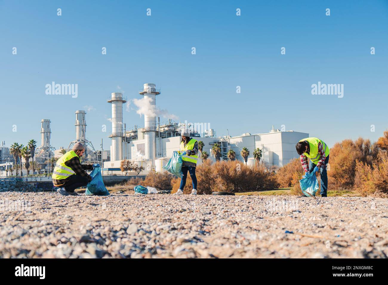 Team of environmental volunteer activist picking up plastic trash of ...