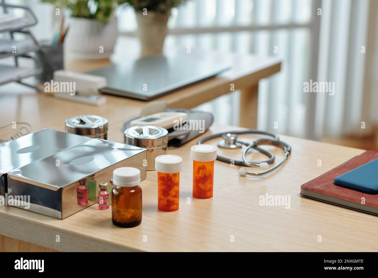 Prescribed medicine on table of general practitioner Stock Photo - Alamy