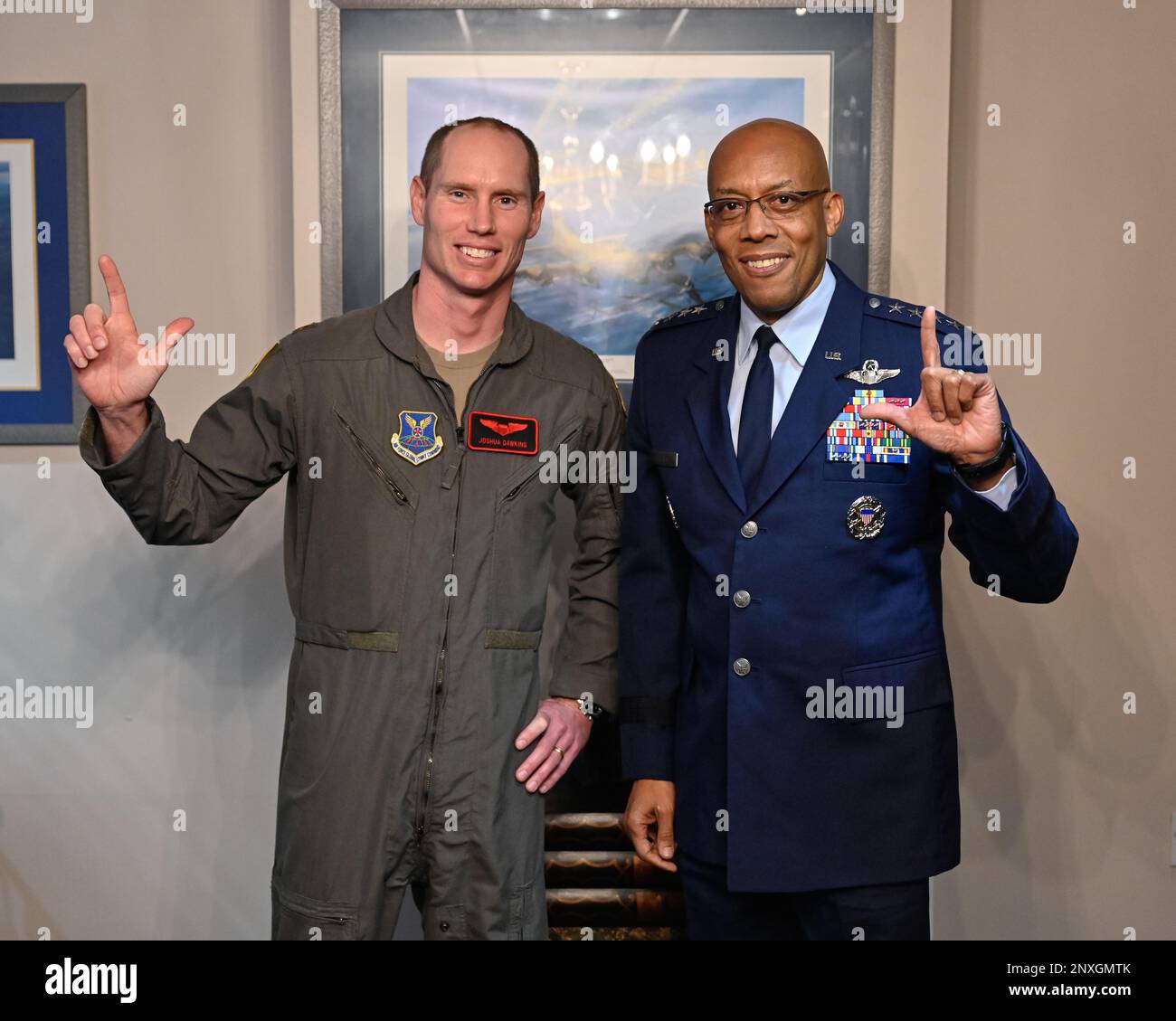 Air Force Chief of Staff Gen. CQ Brown, Jr. poses with Maj. Joshua ...