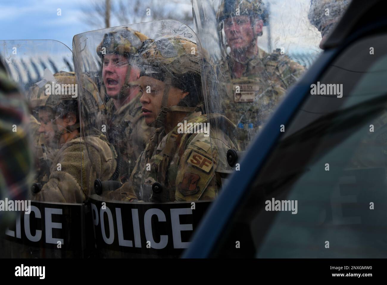 Airmen from the 172nd Security Forces Squadron respond to a simulated ...
