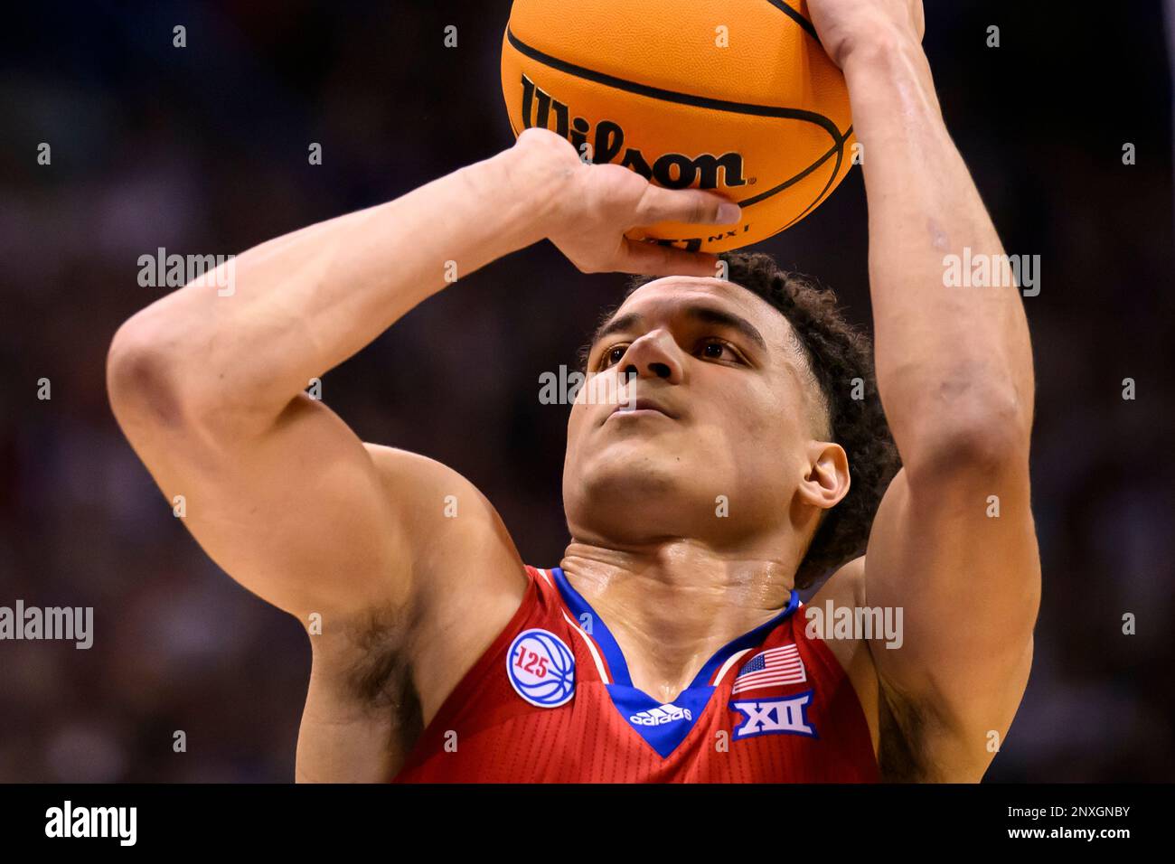 Kansas guard Kevin McCullar Jr. shoots a free-throw during the first ...