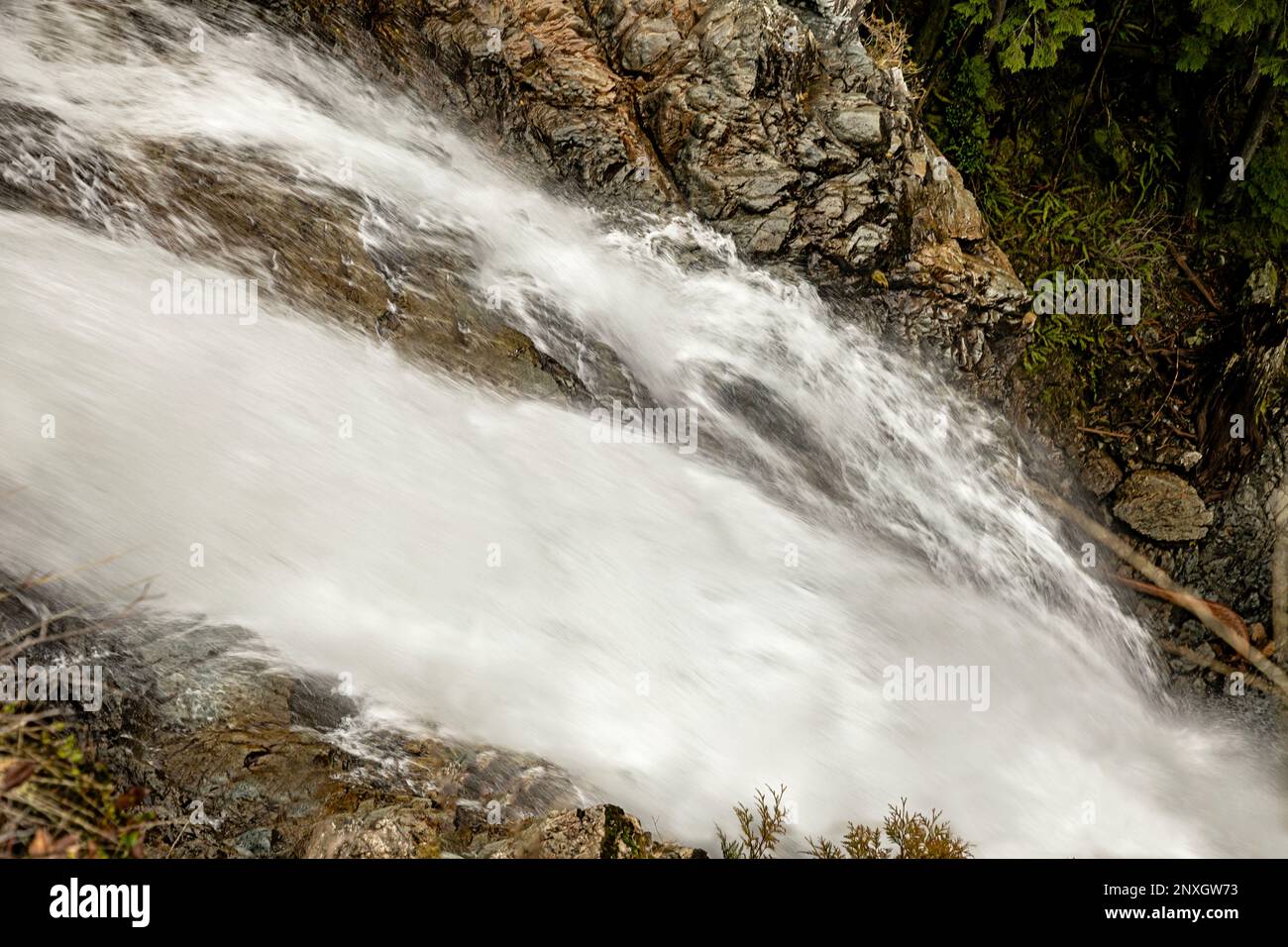 WA23146-00...WASHINGTON - The top of the Middle Falls at Wallace Falls ...