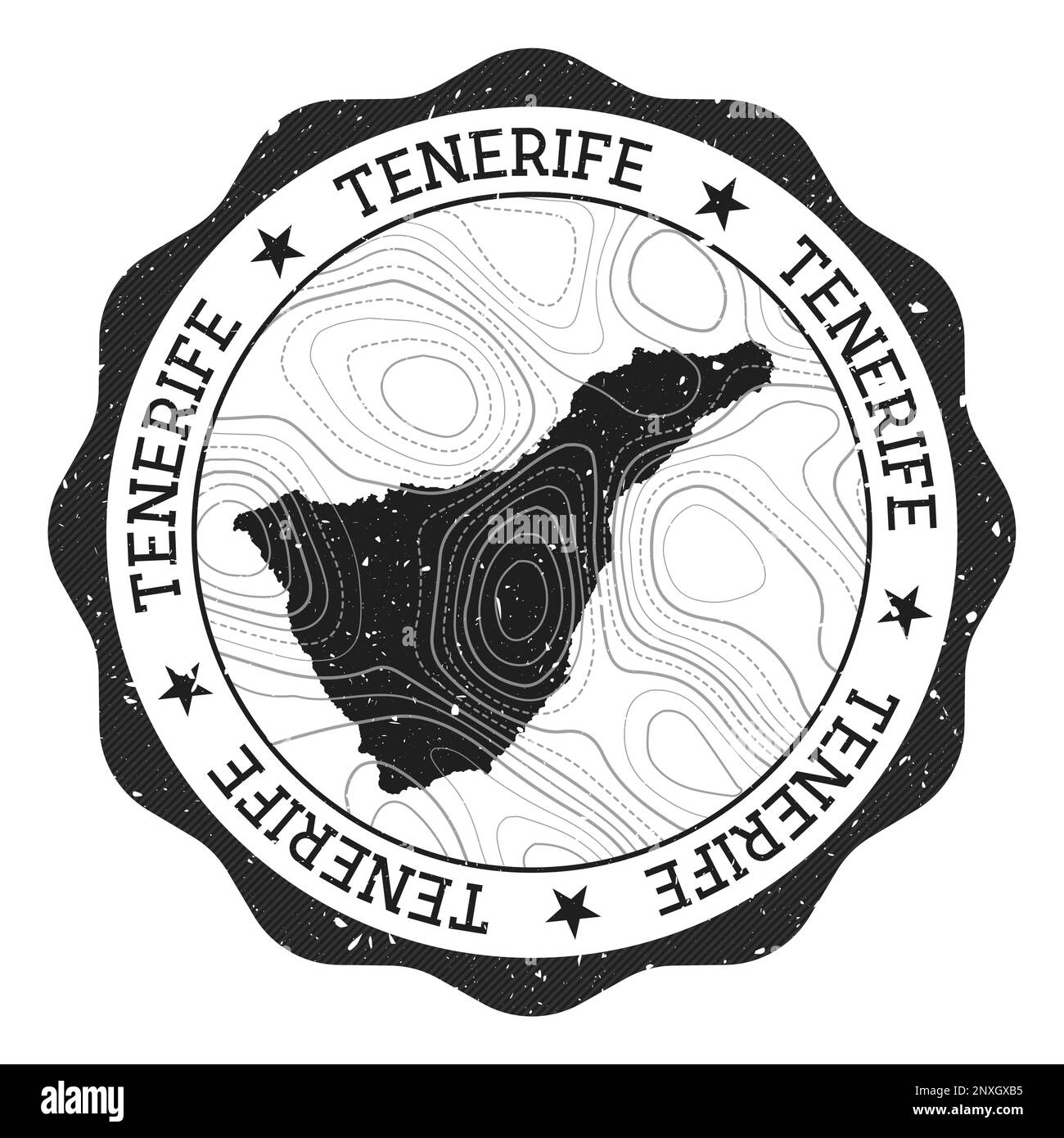Tenerife outdoor stamp. Round sticker with map of island with ...