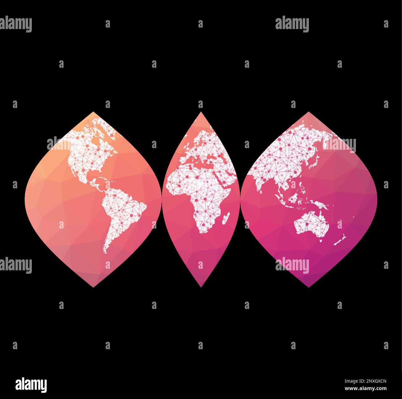 World Network Map Interrupted Sinusoidal Projection Wired Globe In