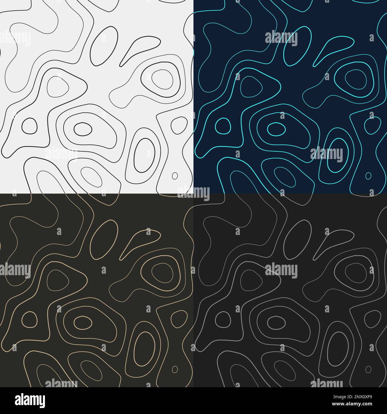 Topography patterns. Seamless elevation map tiles. Beautiful isoline ...