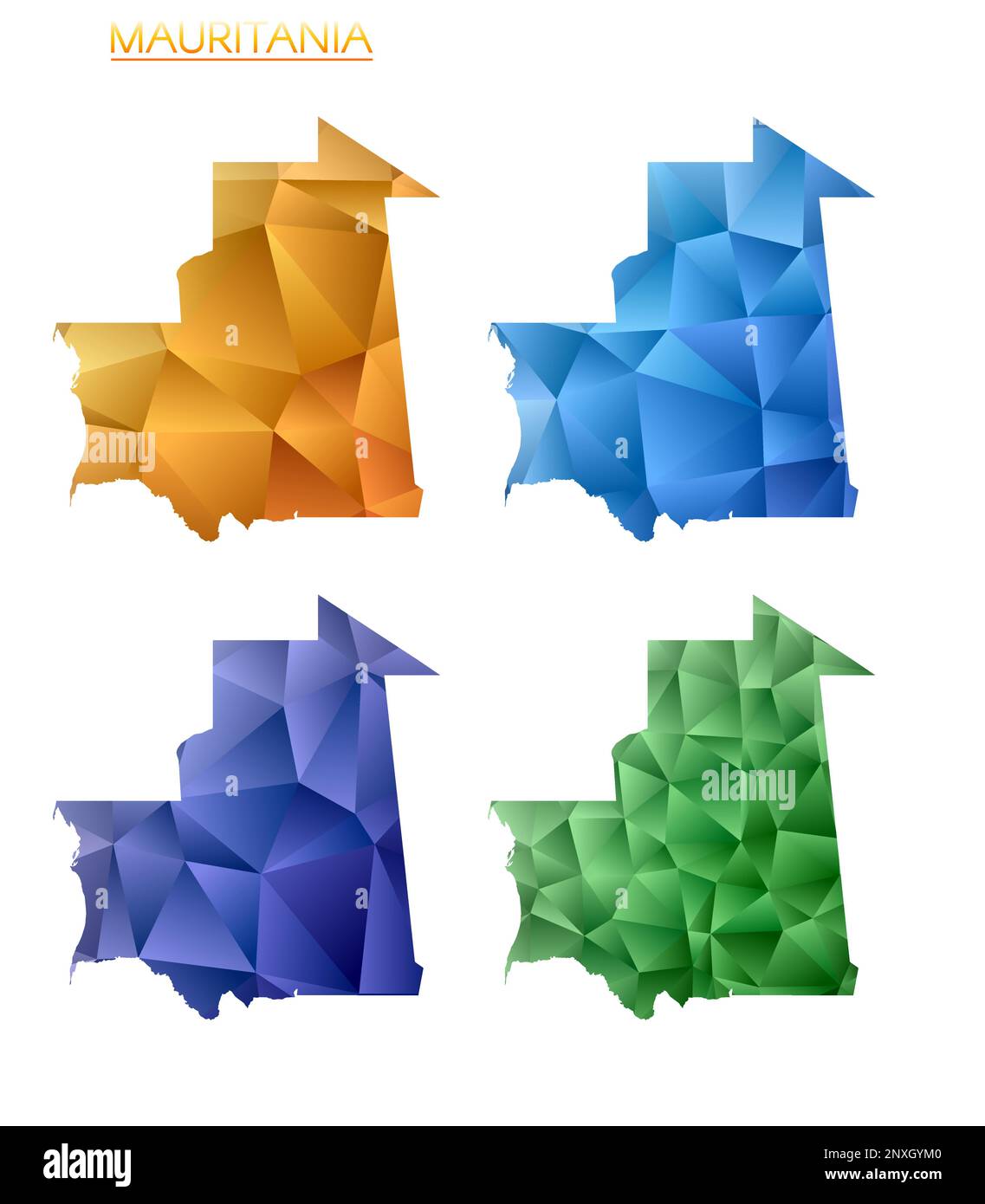 Set of vector polygonal maps of Mauritania. Bright gradient map of ...
