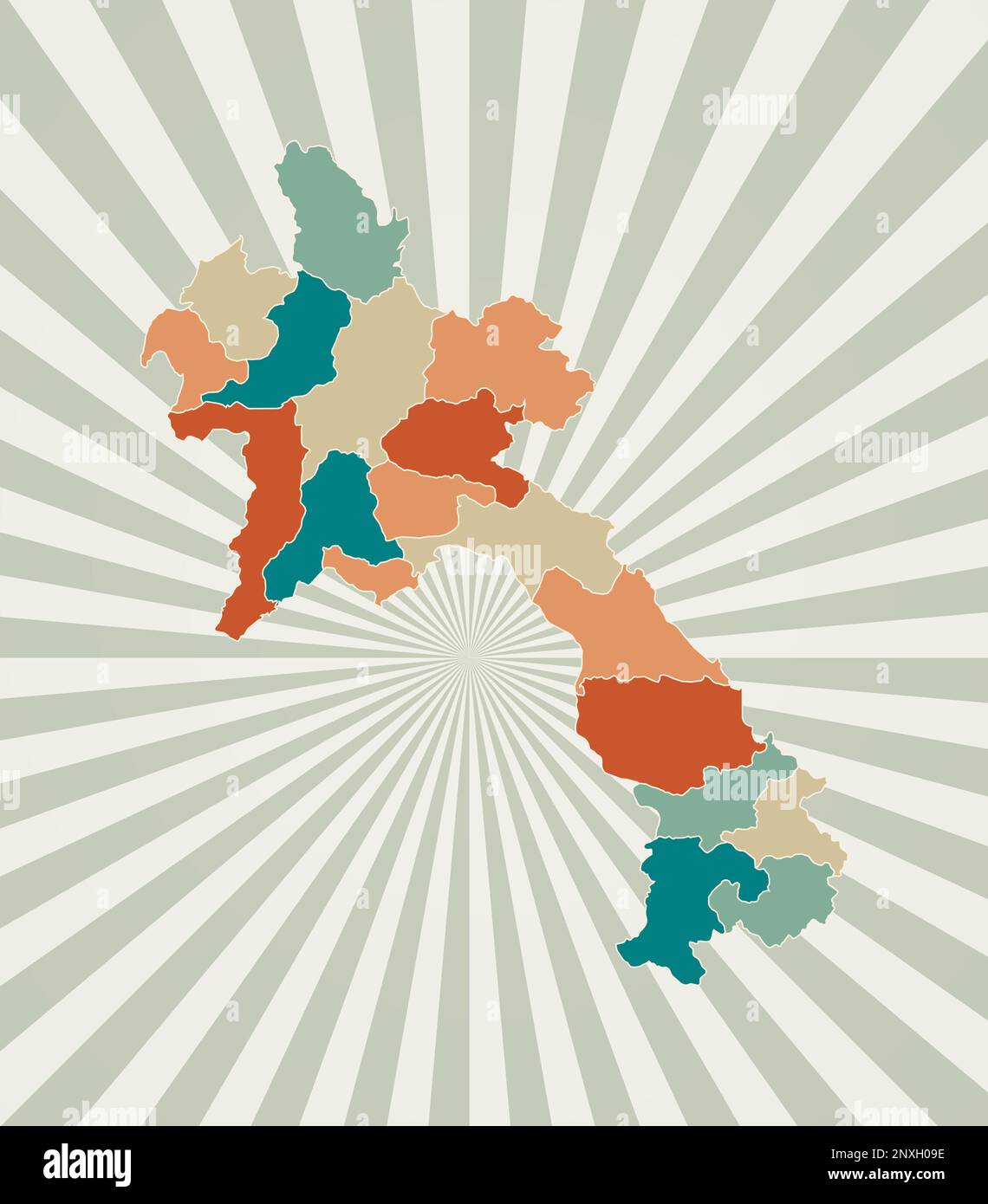 Laos map. Poster with map of the country in retro color palette. Shape ...