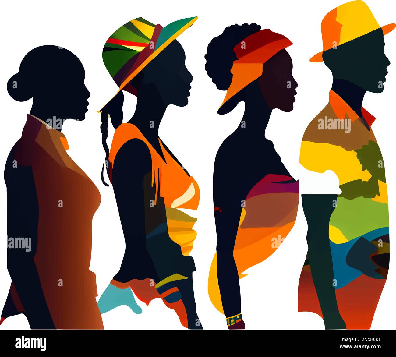 vector set illustration of silhouette crowd celebrate Black history ...