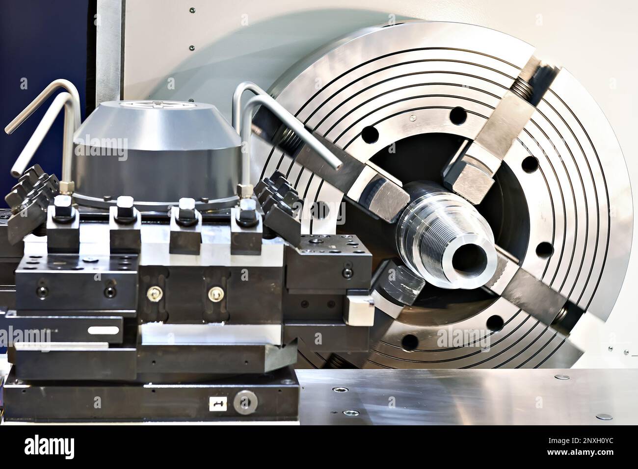Lathe clamping spindle metal work Stock Photo - Alamy