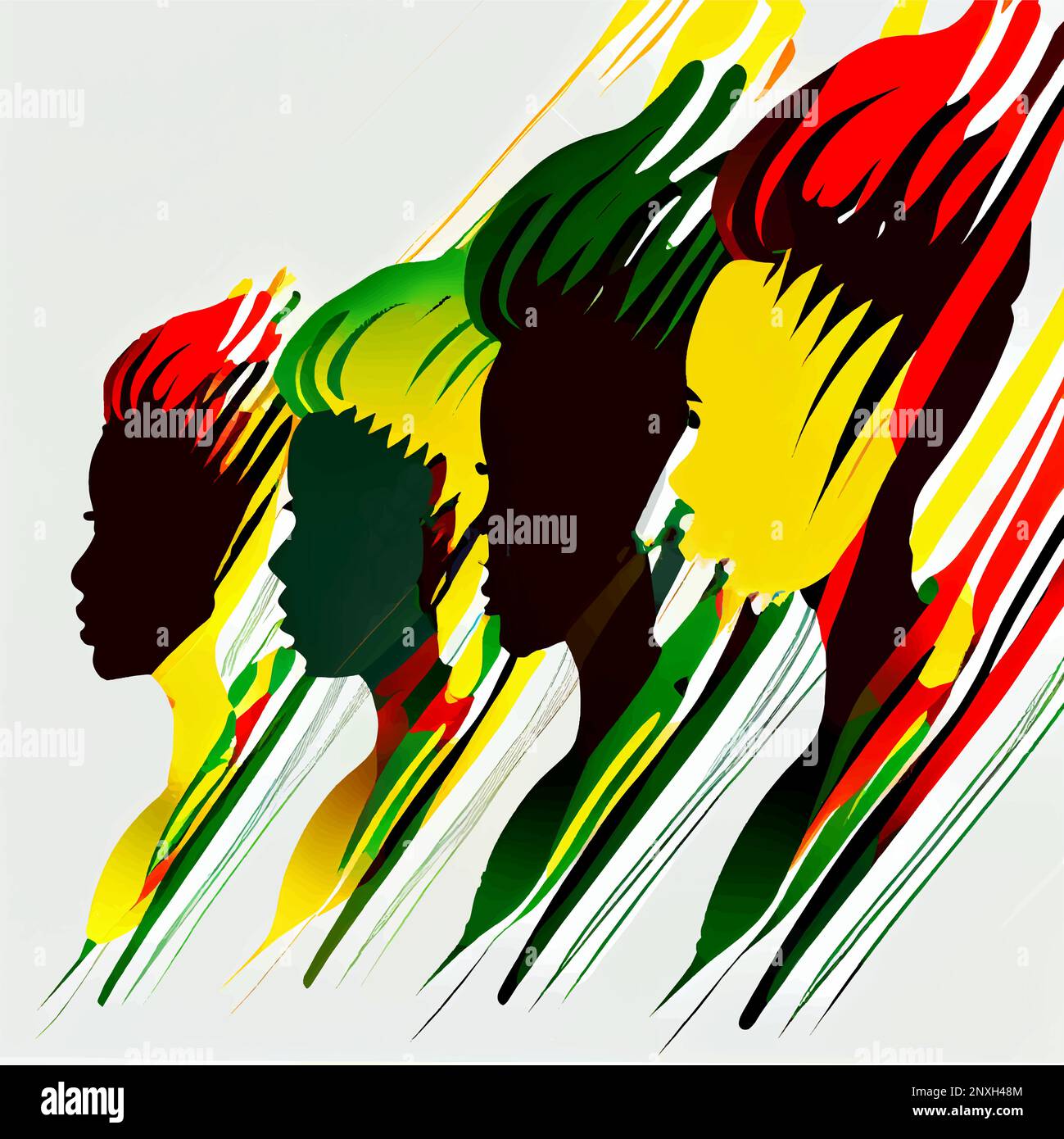 vector set illustration of silhouette crowd celebrate Black history ...