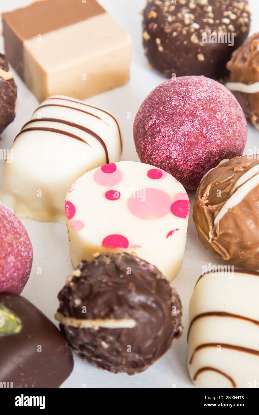 Chocolate truffles pralines for Valentines day. Confection of sweets ...