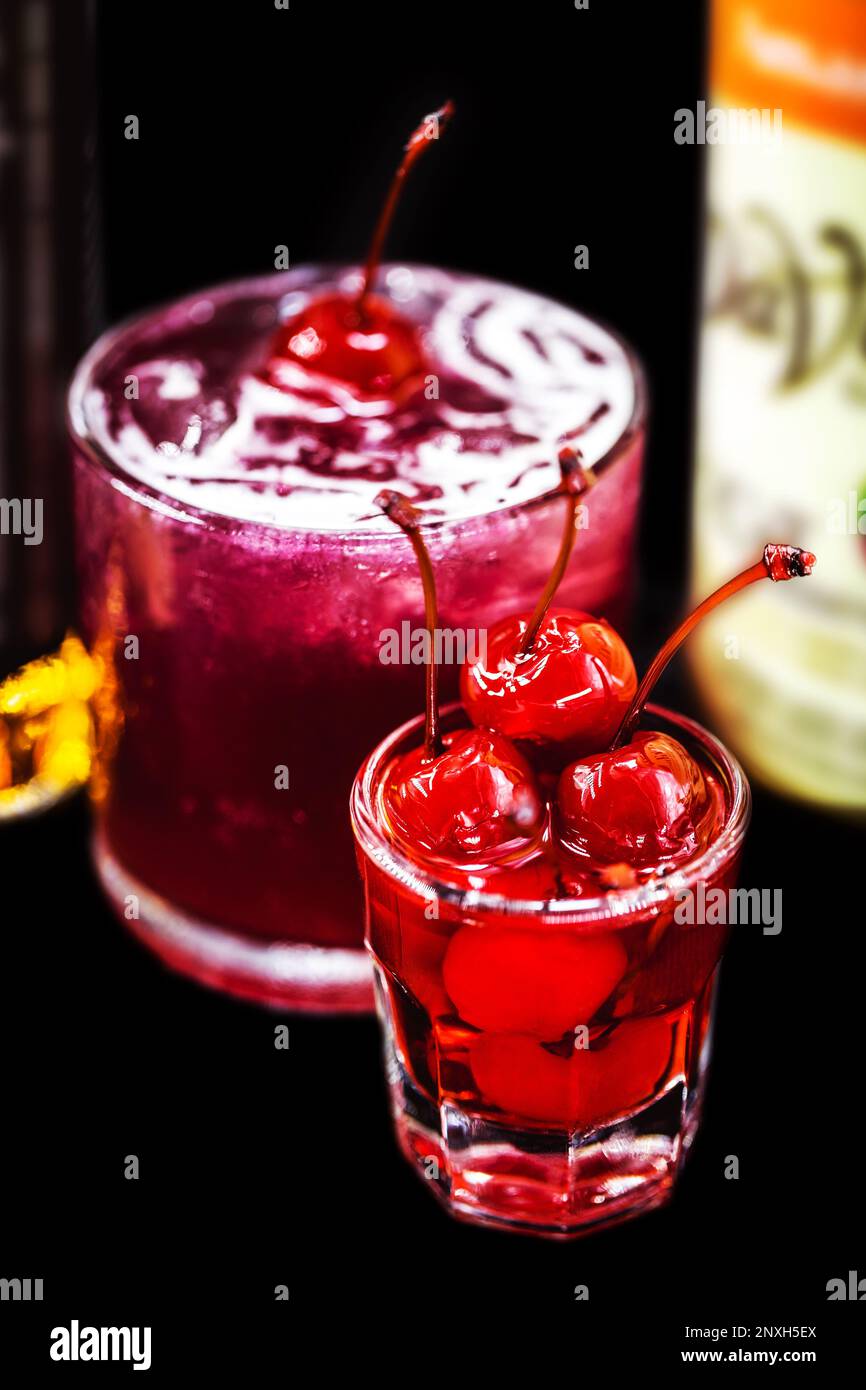 cherry-based refreshing alcoholic drink, red color, sweet taste ...