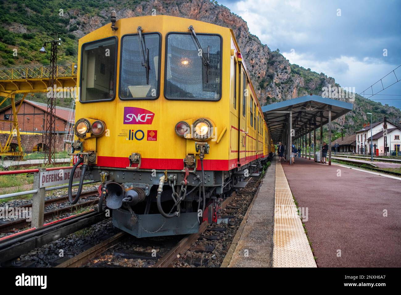 Vilafranca de Conflent train station. The Yellow Train or Train Jaune ...