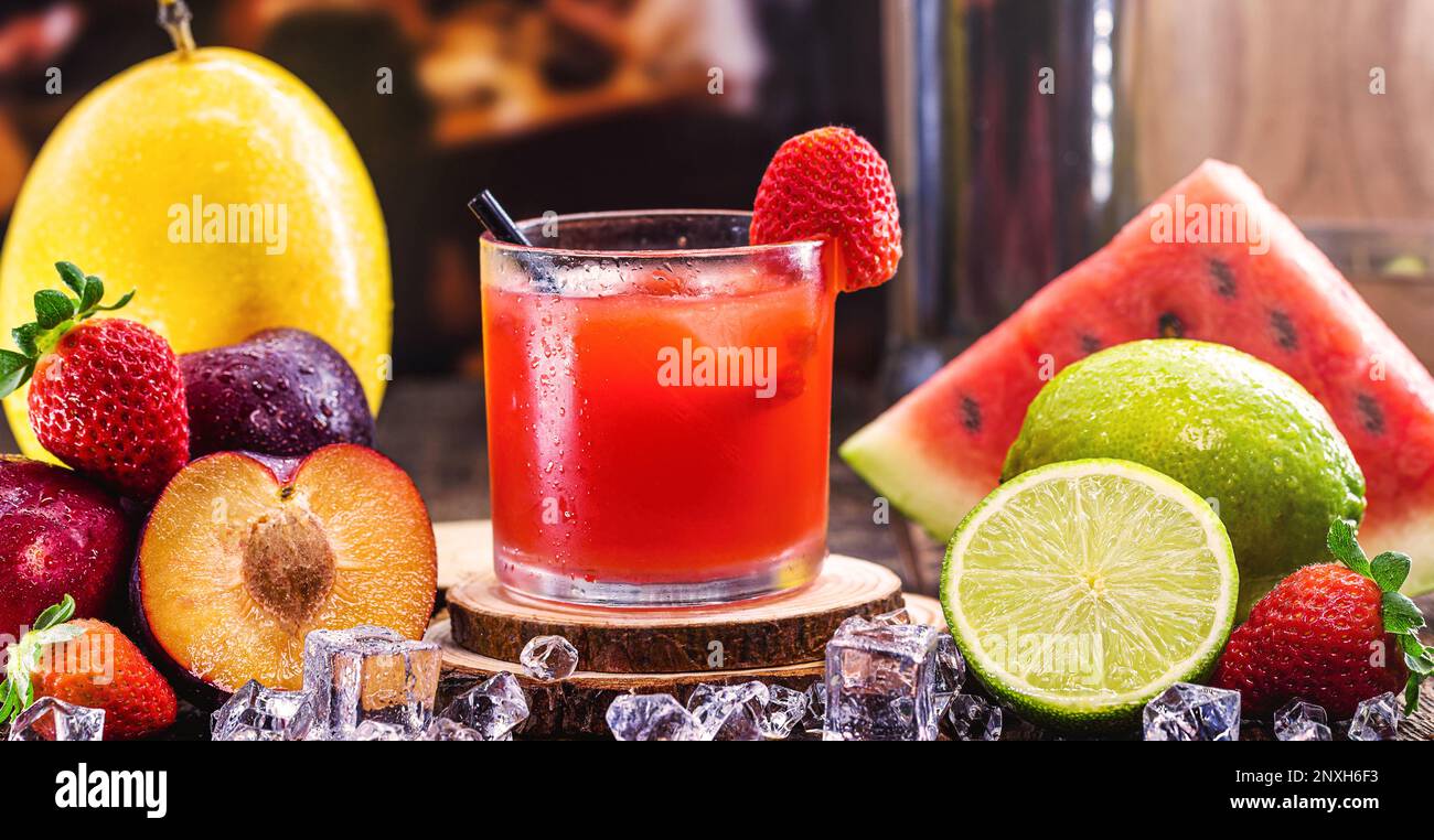 Brazilian caipirinha, typical Brazilian cocktail made with strawberry ...