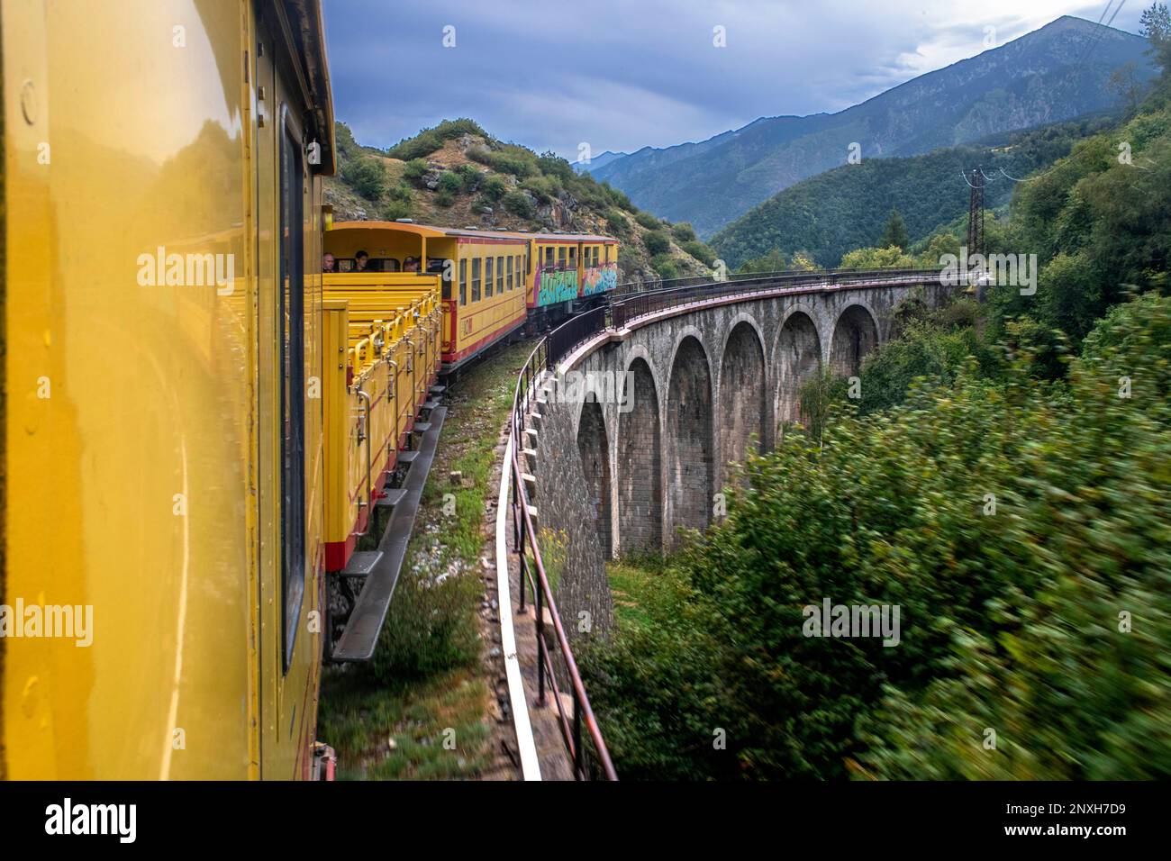 Inside The Yellow Train or Train Jaune, Pyrénées-Orientales, Languedoc ...