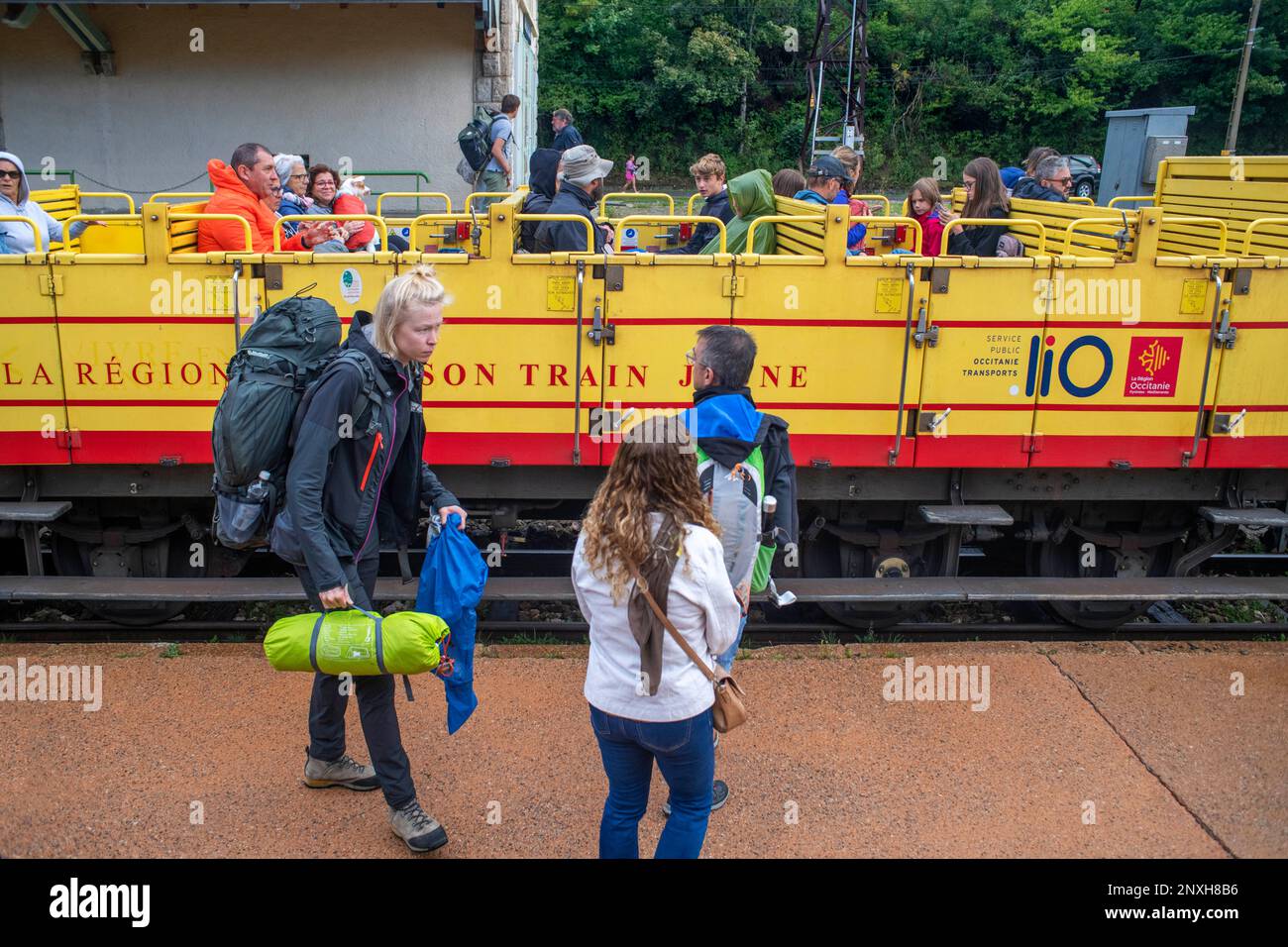 Passengers in Mont Louis La cabanasse train station. The Yellow Train ...