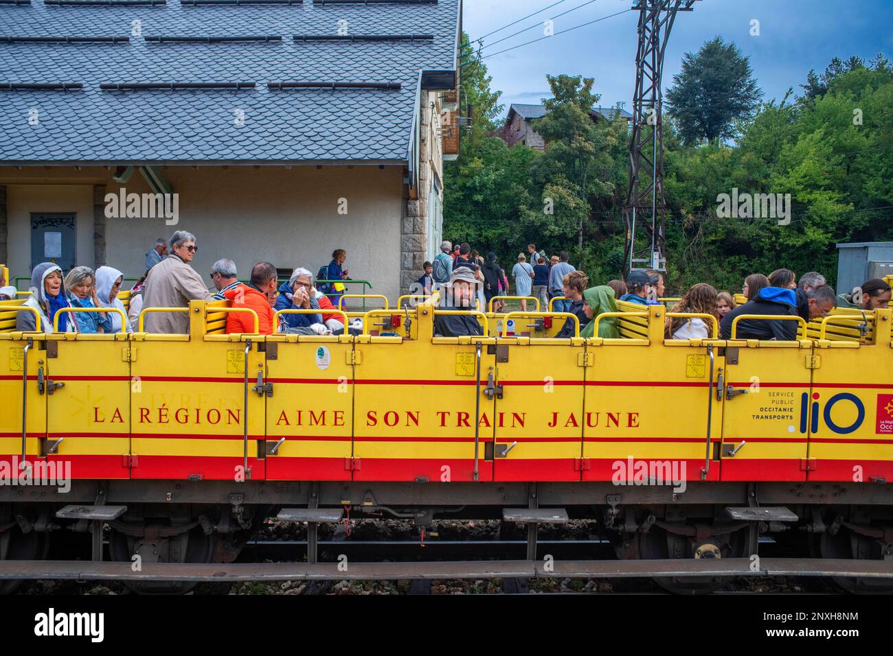 Open wagon in Mont Louis La cabanasse train station. The Yellow Train ...